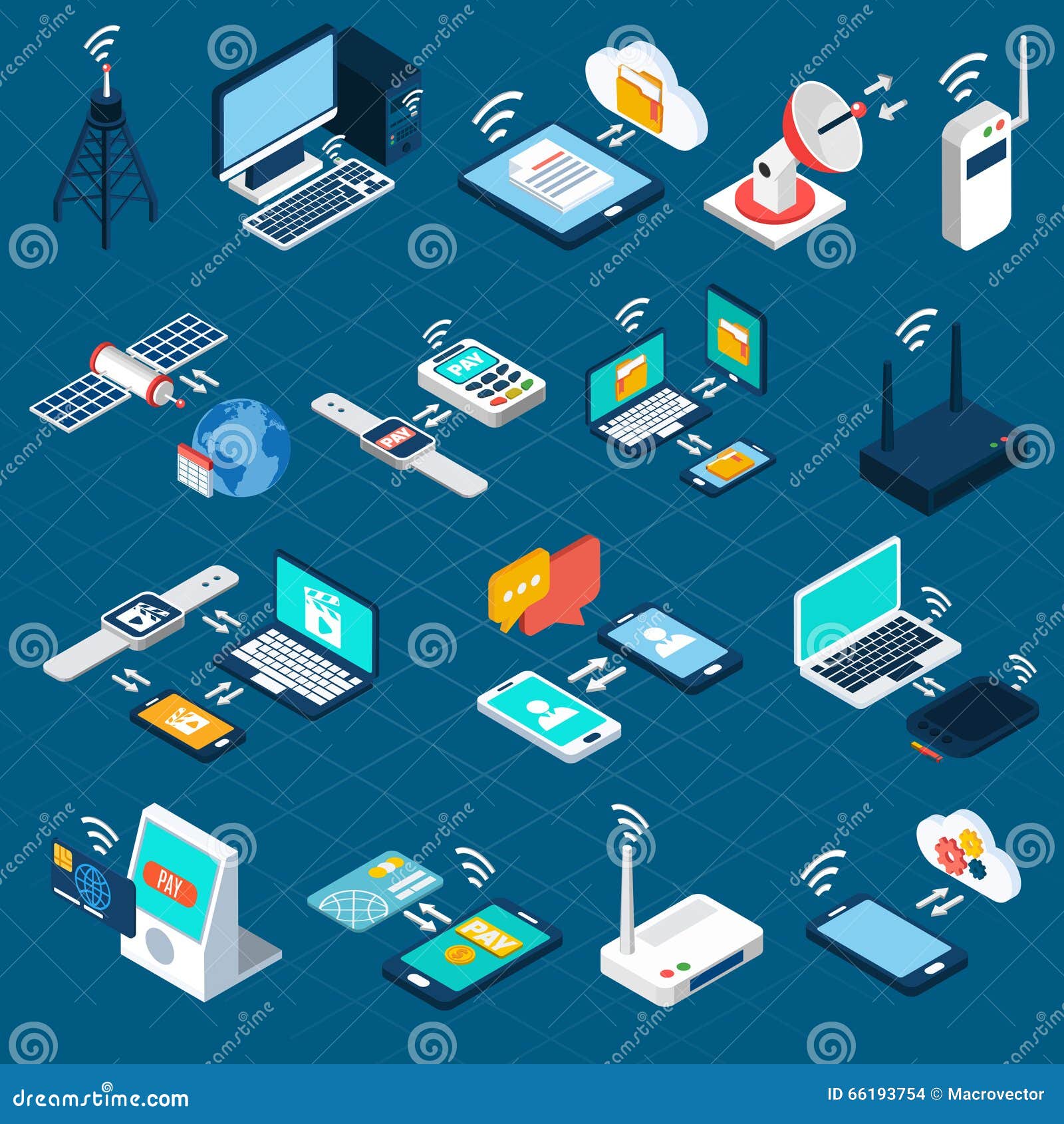 Wireless Technologies Isometric Icons Stock Vector - Illustration of ...