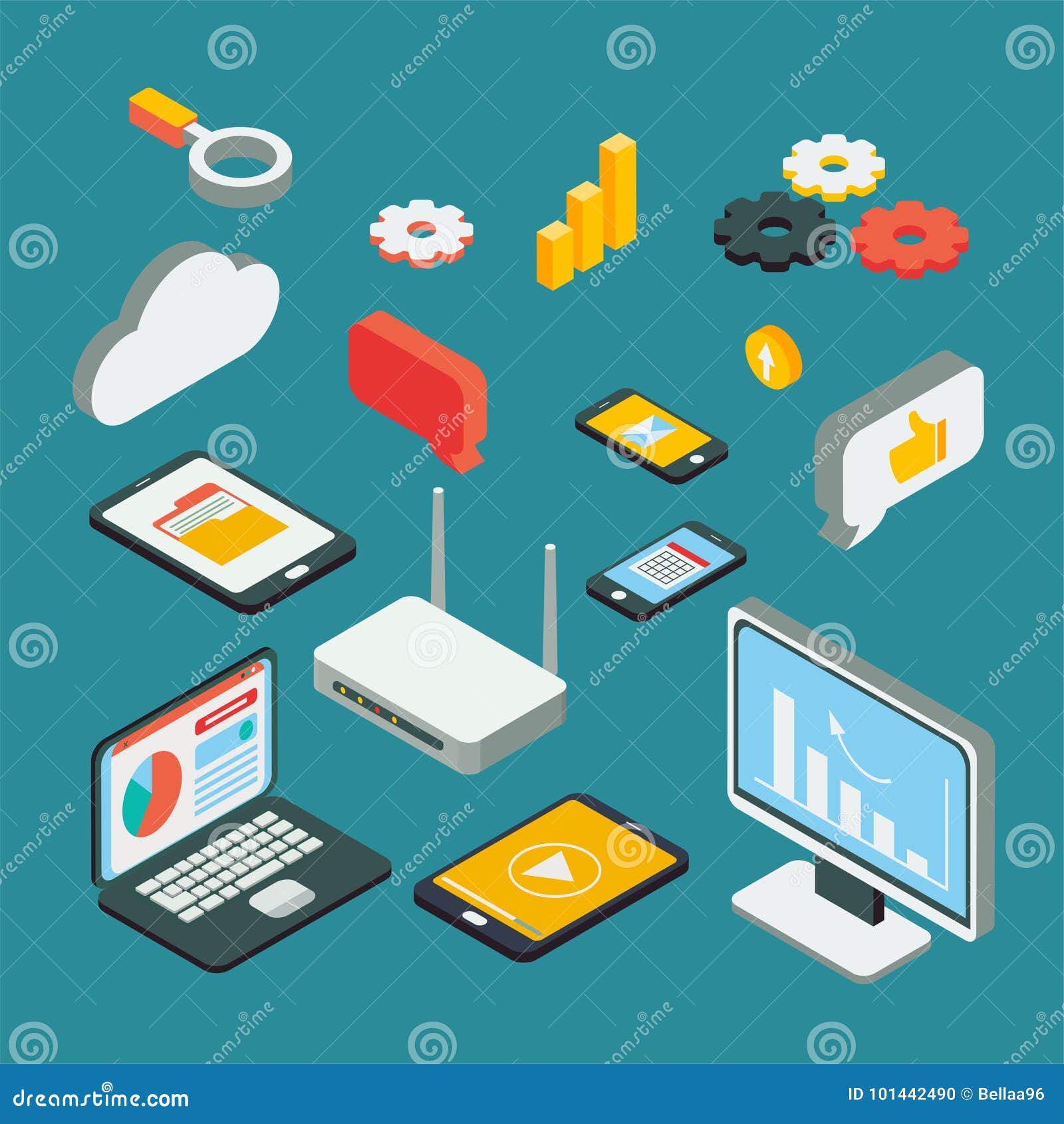 Isometric technologies set stock vector. Illustration of communication ...
