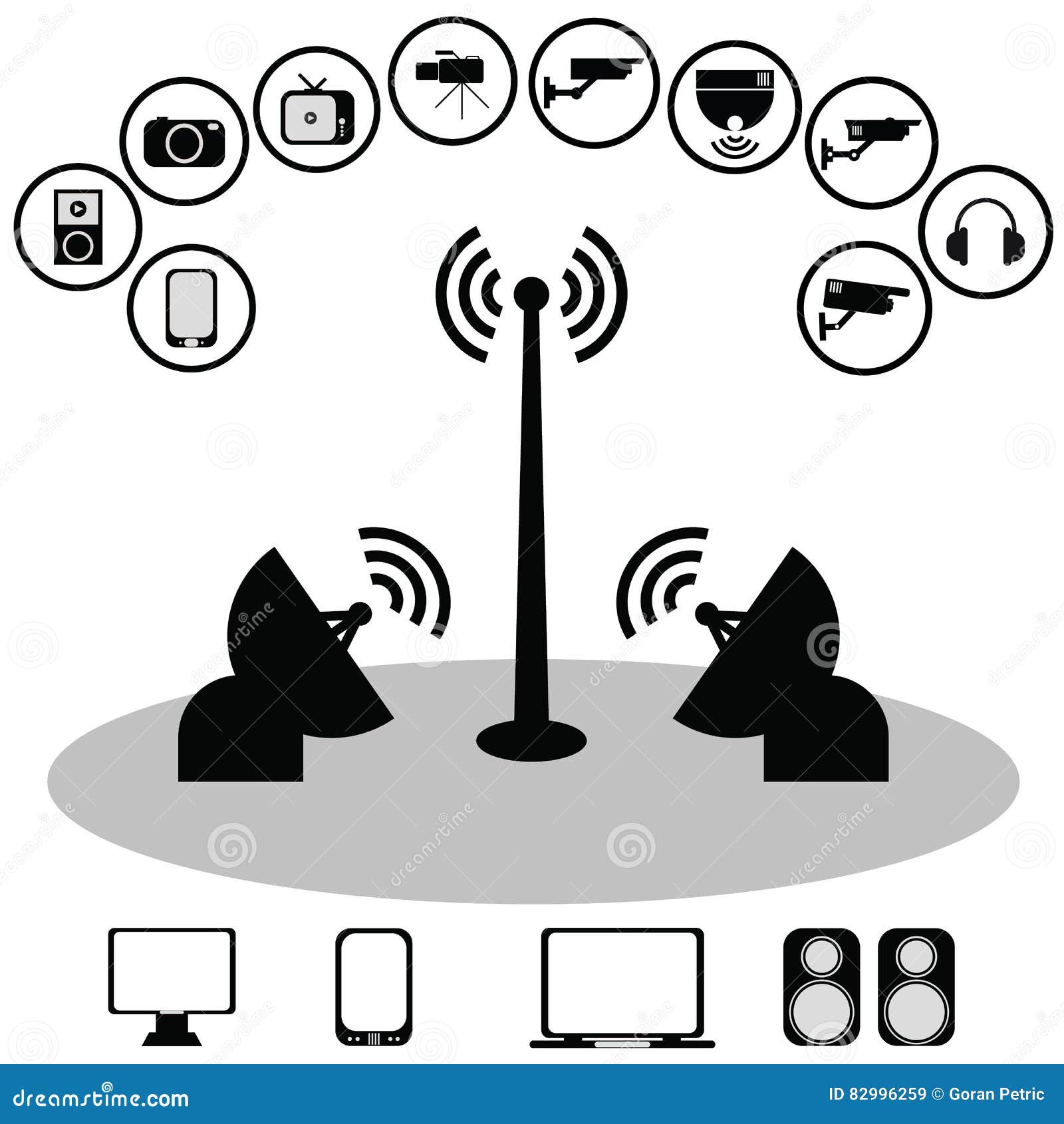 Wireless Technology and Global Communication Icons Stock Illustration ...