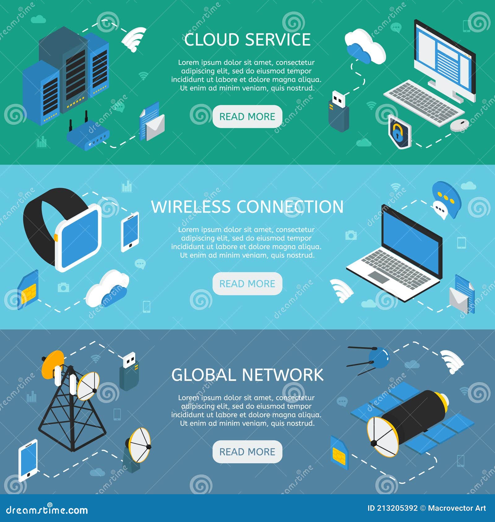 Wireless Technology Horizontal Isometric Banners Stock Vector ...