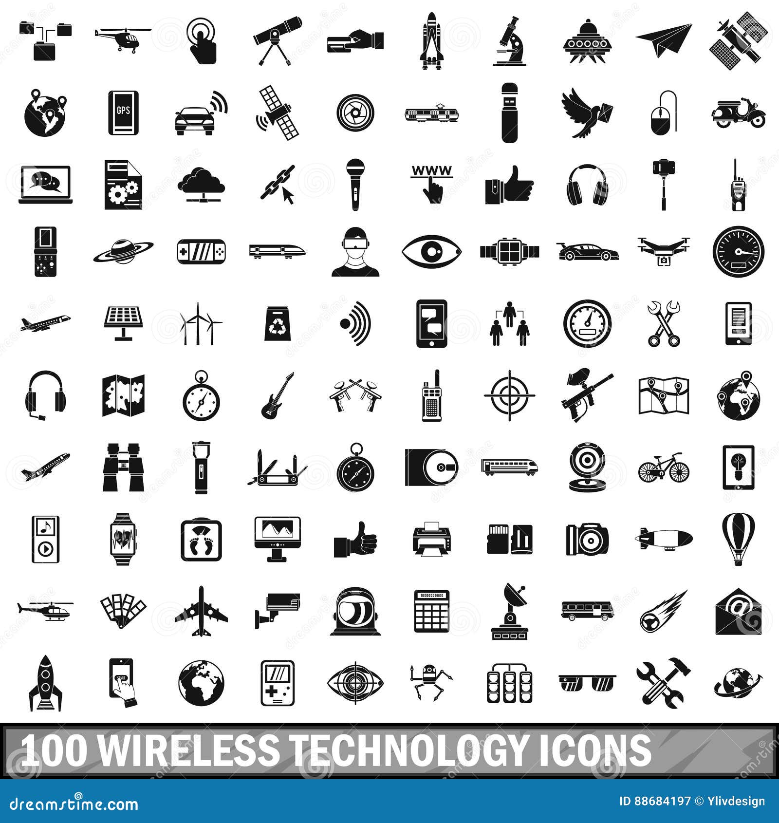 100 Wireless Technology Icons Set, Simple Style Stock Vector ...