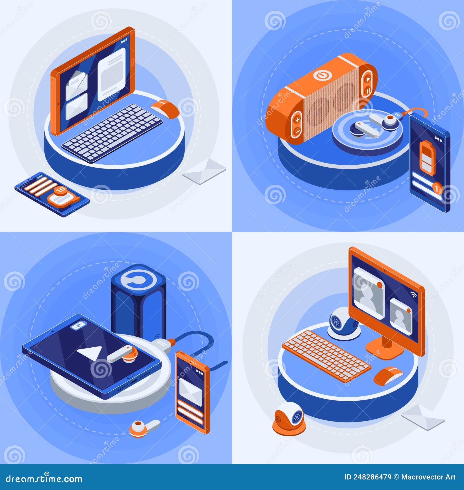 Wireless Technology Square Icons Set Stock Vector - Illustration of ...