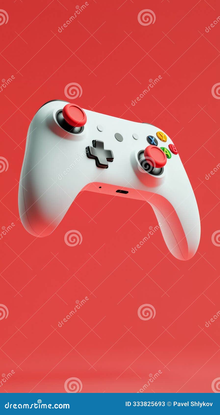 Wireless White Portable Game Controller Floating in the Air on a Solid ...