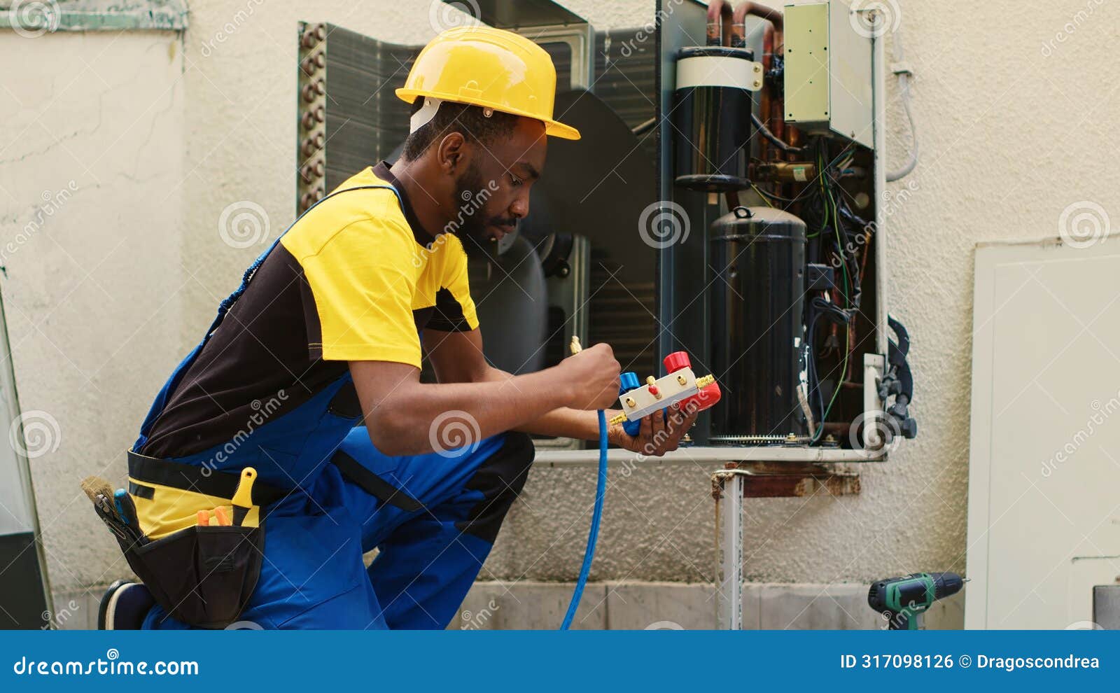 Wireman Does Air Conditioner Maintenance Stock Photo - Image of ...