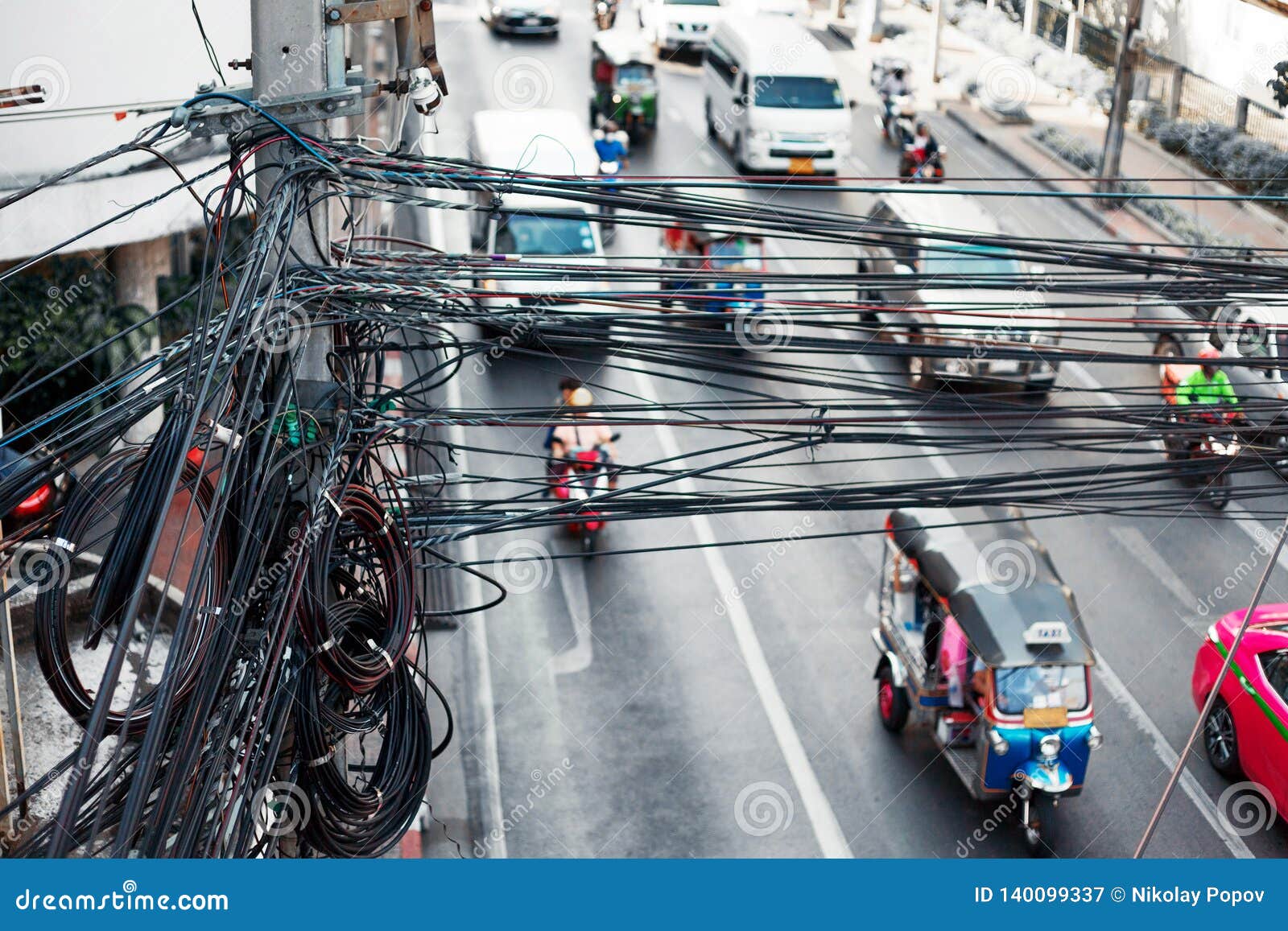 Wires on the Background of the Road Stock Image - Image of building ...