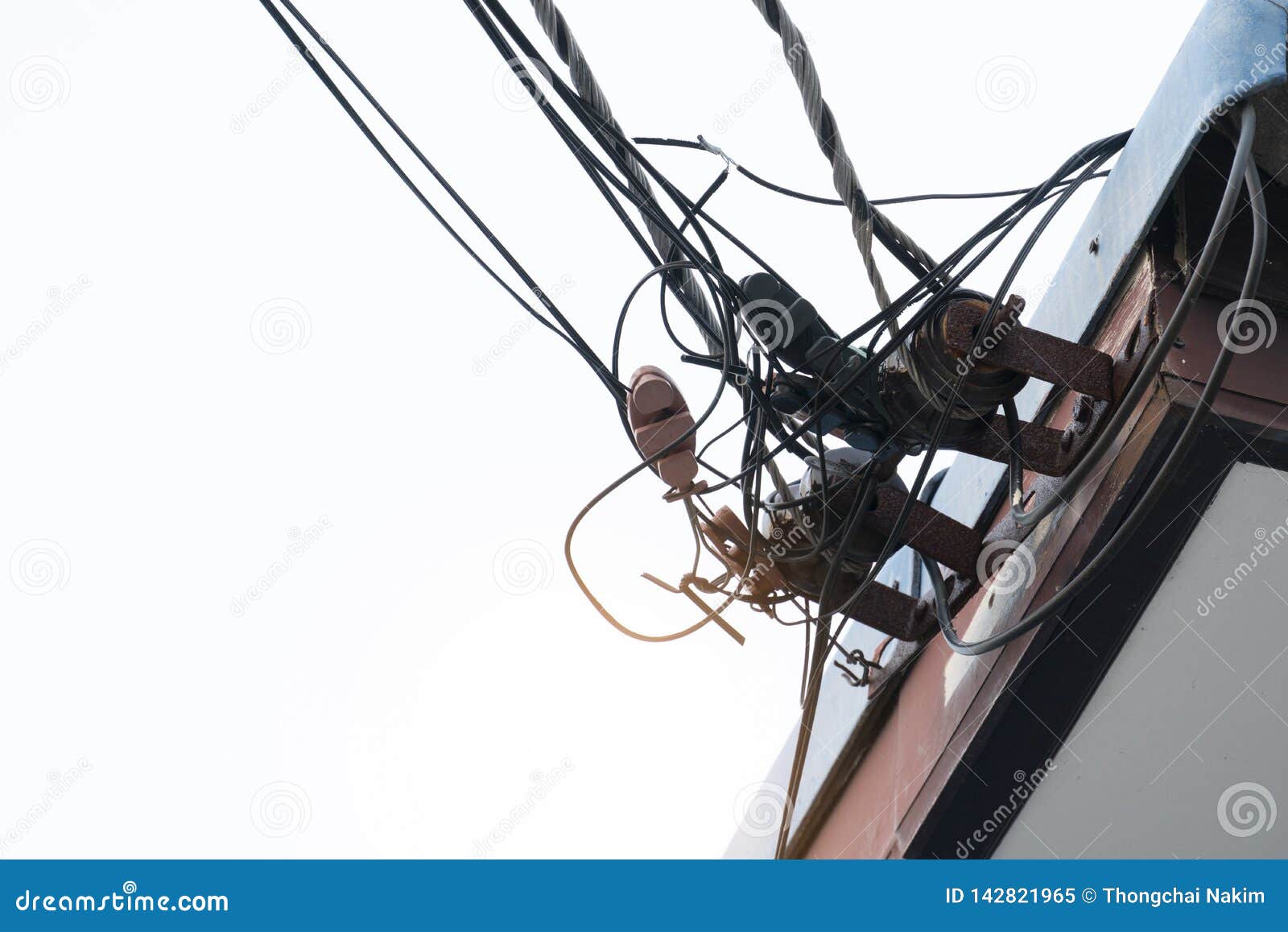 Wires cable on the roof. stock image. Image of abstract - 142821965