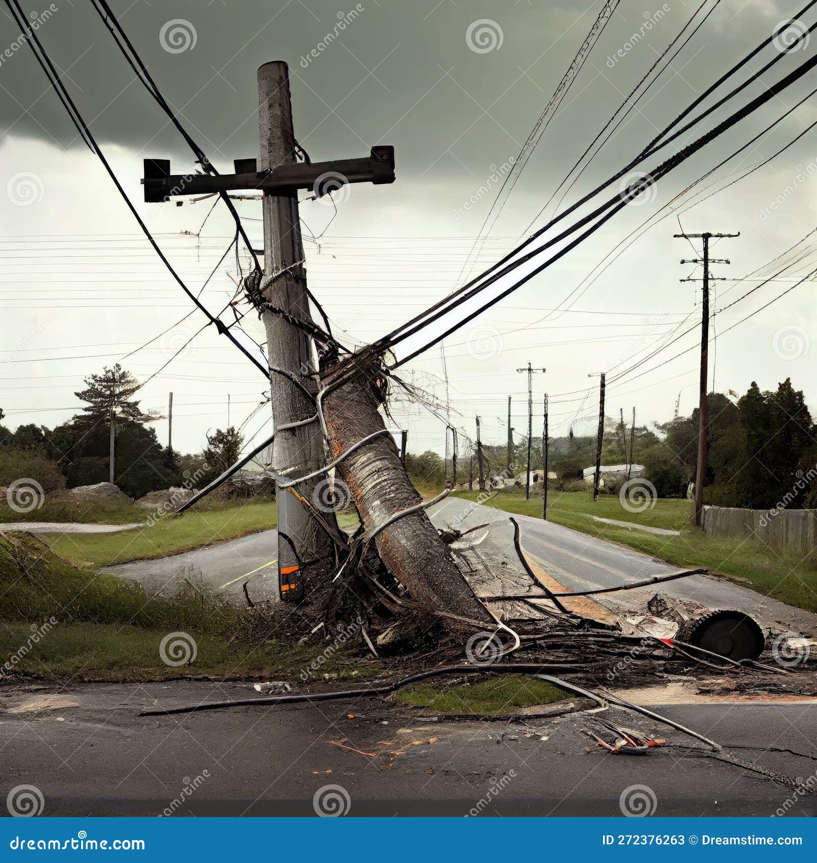 Wires Fixed Along Ground after Storm and Power Line Breakage Stock ...