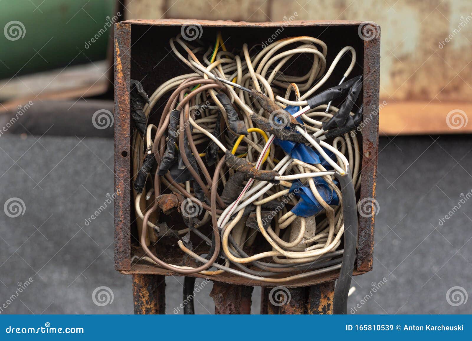 Wires Interconnected in a Rusty Old Crowded Box for Wires. Stock Image ...