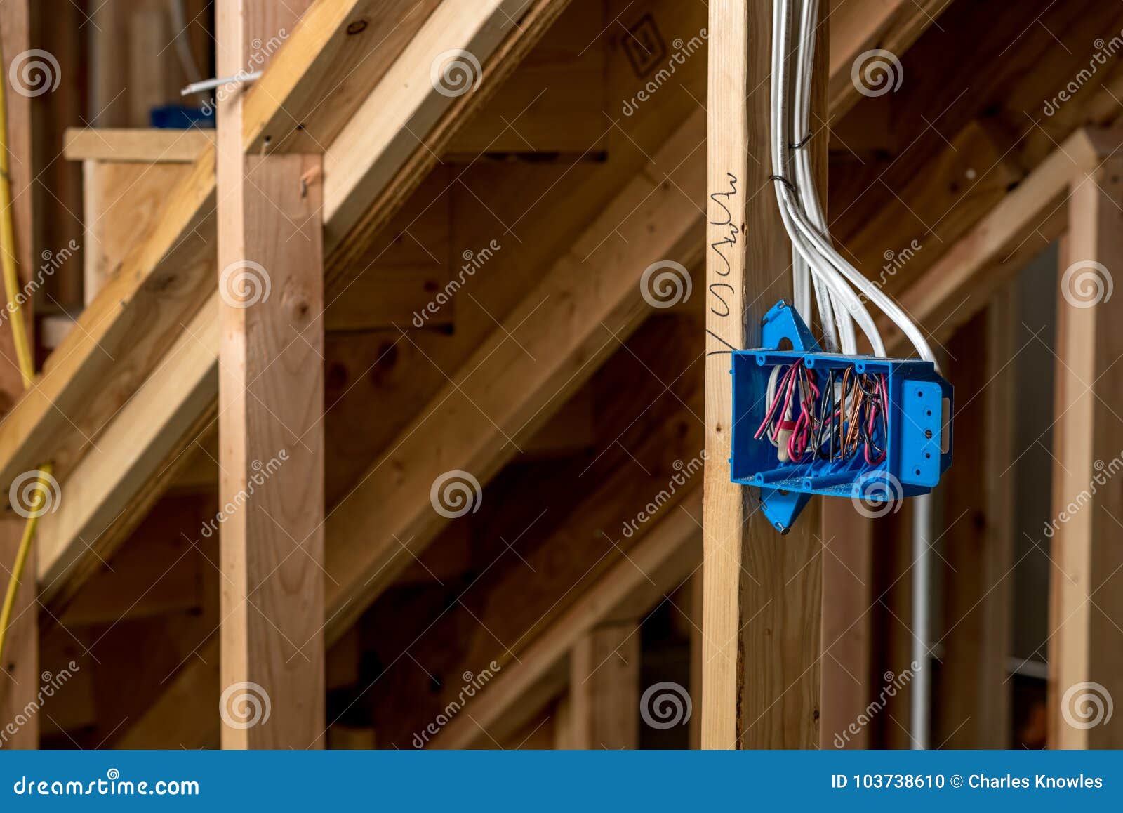 Electrical Box Mounted Onto a Wooden Stud Stock Photo - Image of ...