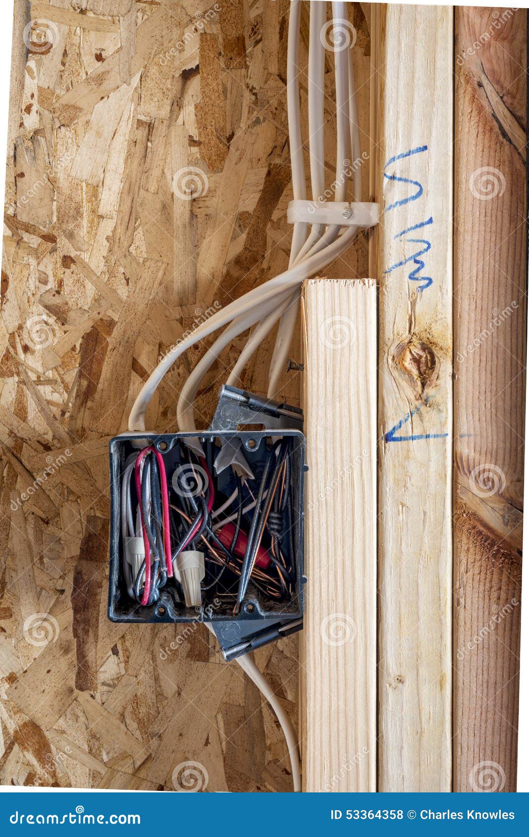 Wires in an outlet box stock photo. Image of structure - 53364358