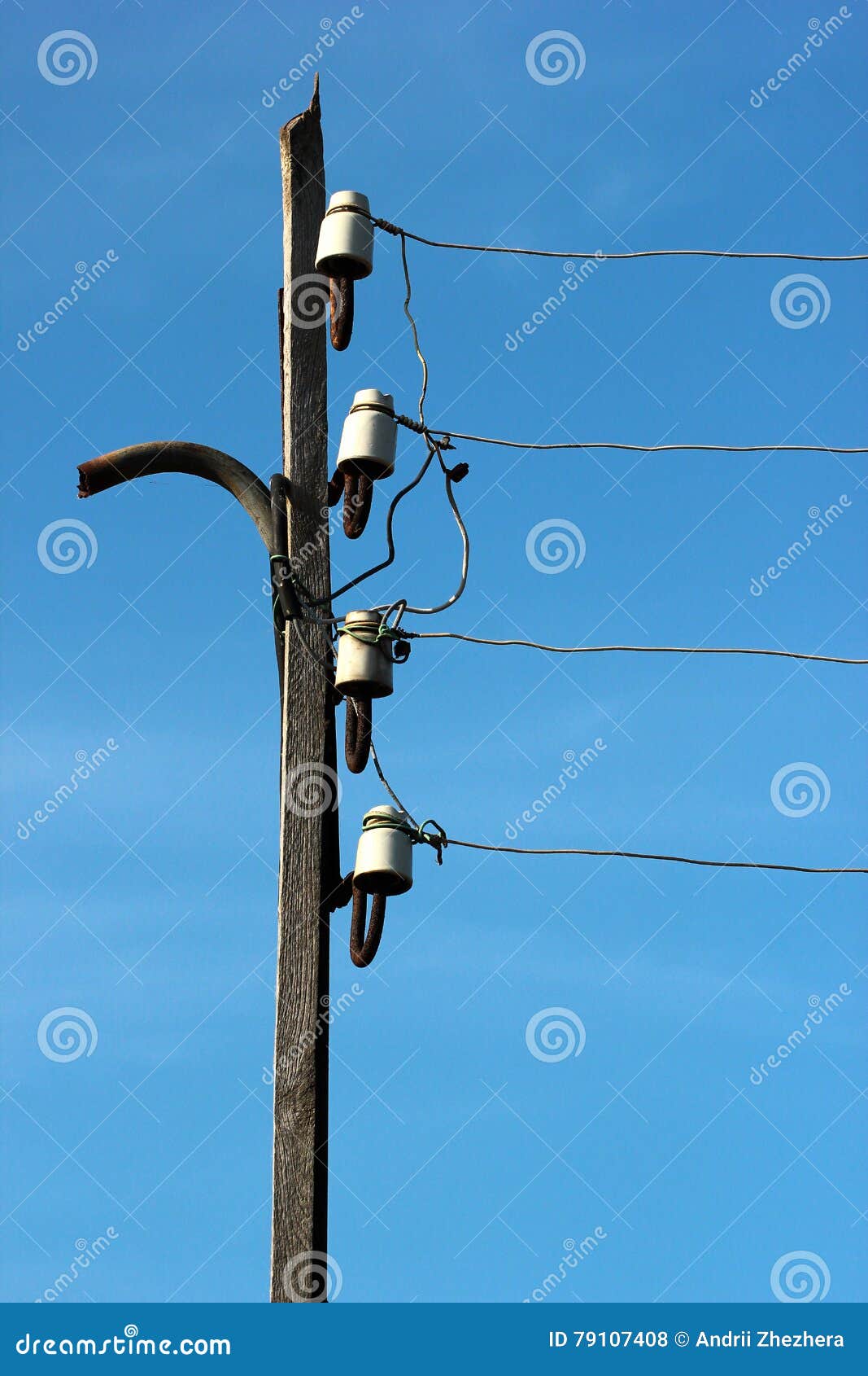 Wires and Power Line Insulators Disks on Electrical Pole Stock Photo ...