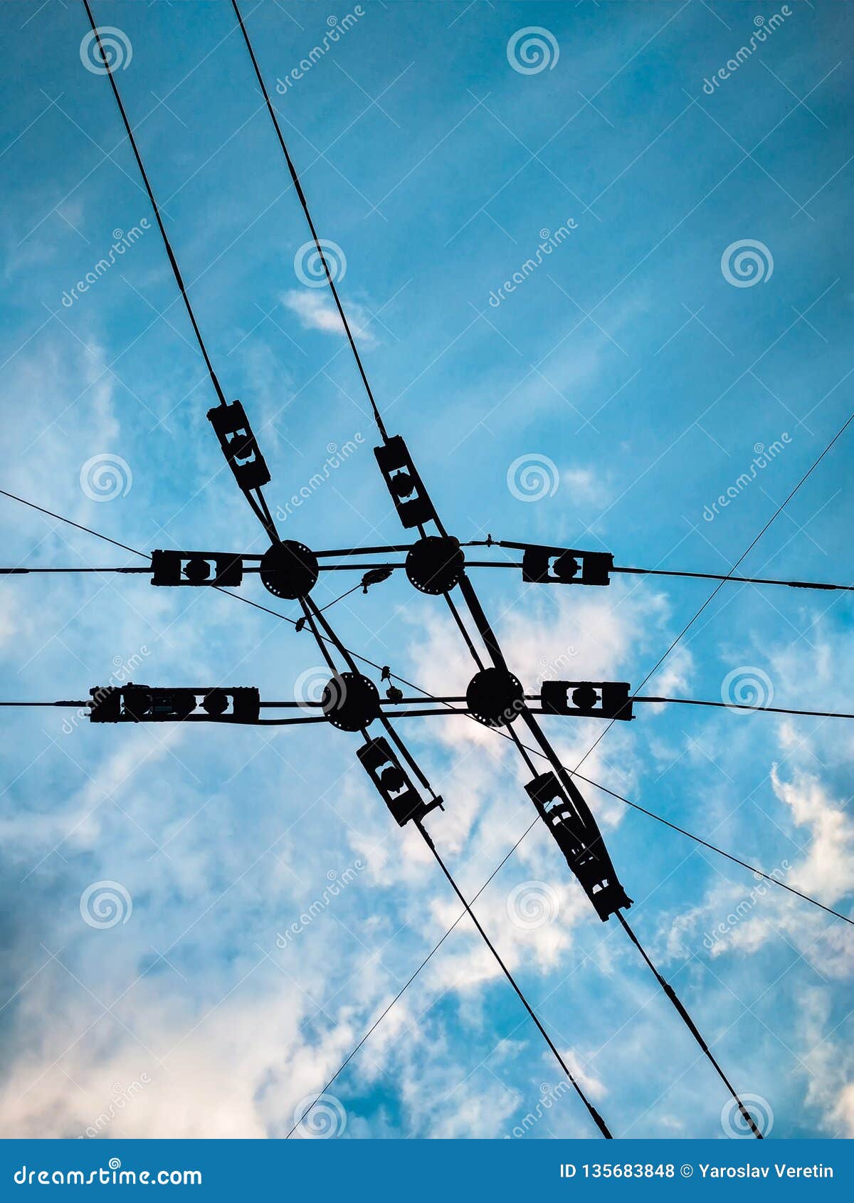Wires for Trolley Bus Against a Blue Sky Stock Photo - Image of cable ...