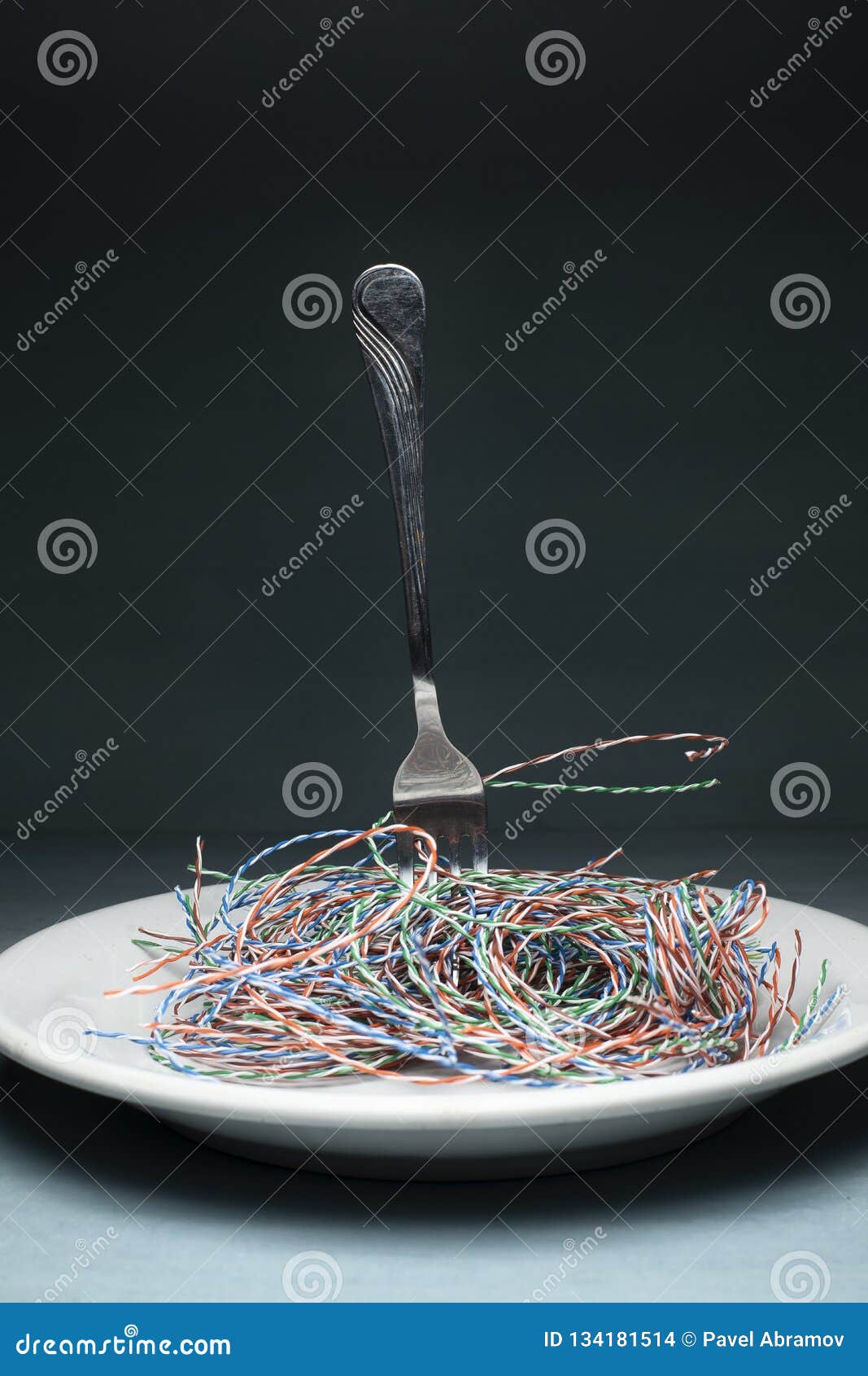 Wires on a White Plate in the Form of Paste Stock Photo - Image of fork ...