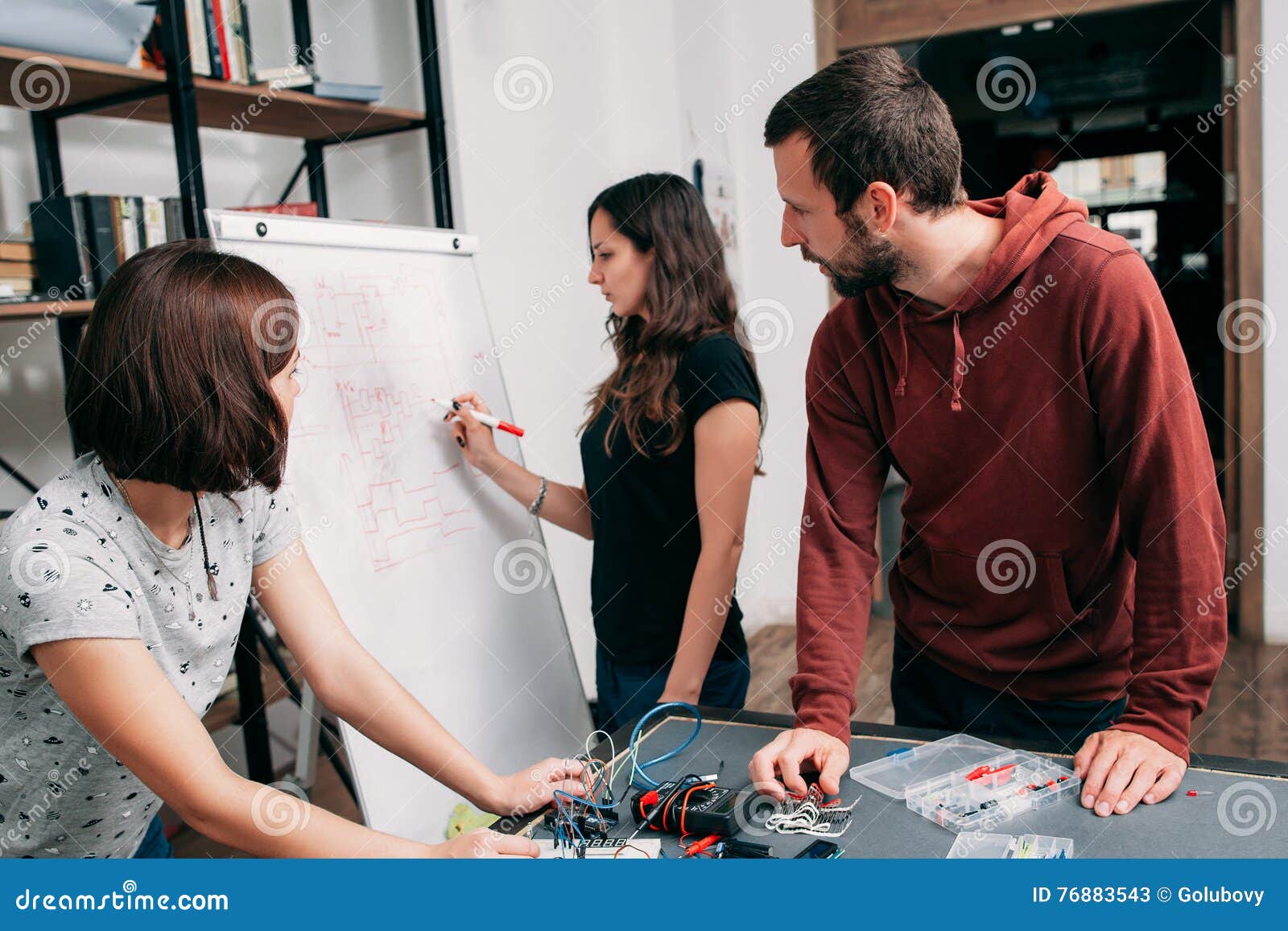 Wiring Diagram Drawing on Whiteboard, Teamwork Stock Image - Image of ...