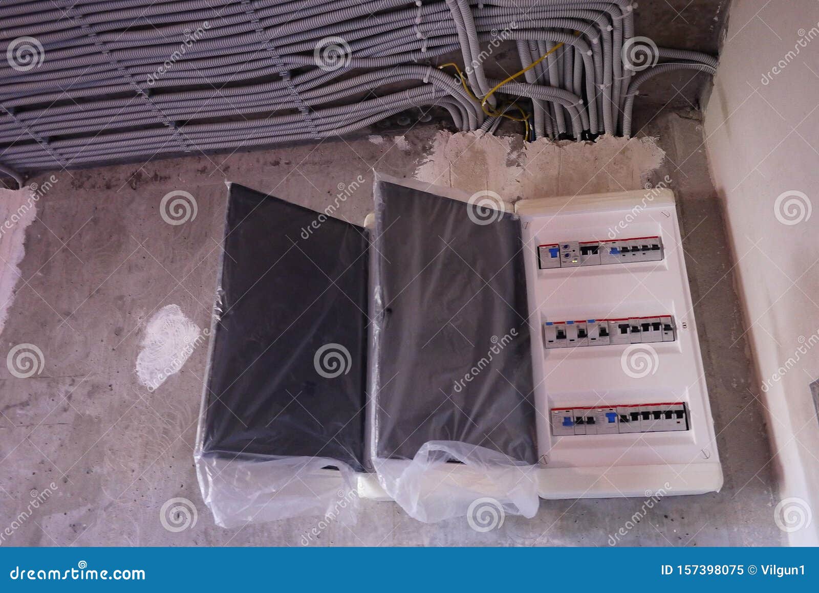 Wiring of Electrical Cables in the Apartment Stock Image - Image of ...