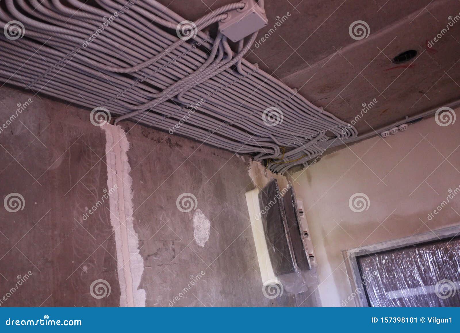 Wiring of Electrical Cables in the Apartment Stock Image - Image of ...