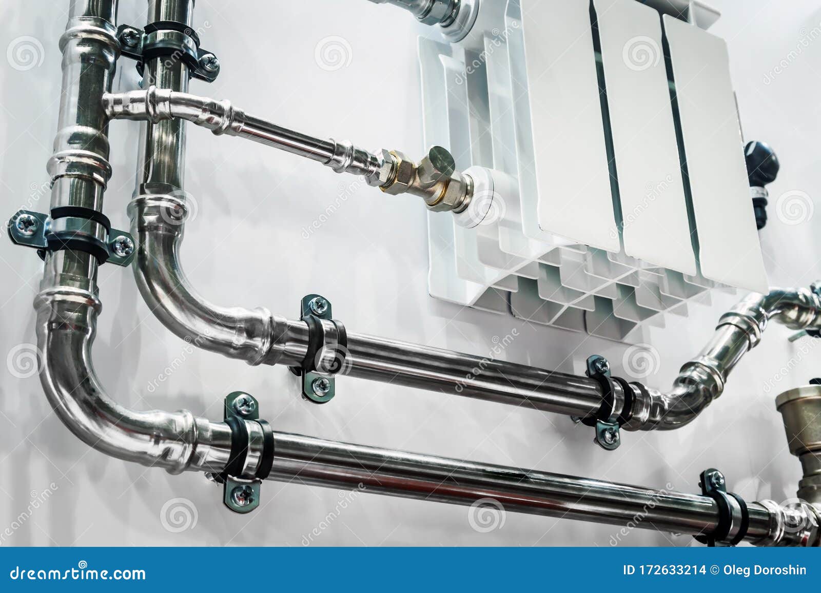 Wiring of Radiator Pipes in the Room on the Wall Stock Photo - Image of ...