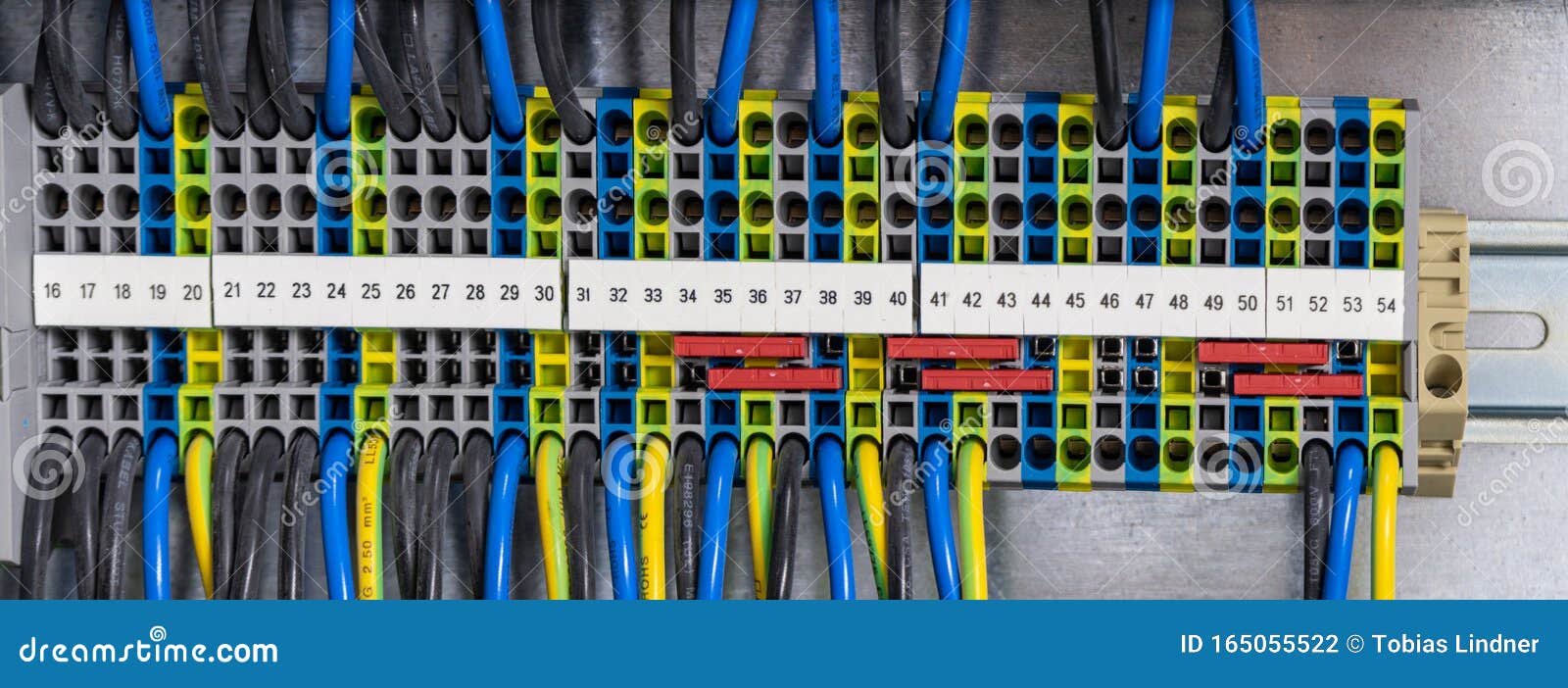 Wiring in a Switchboard - Colored Cable Connections Stock Photo - Image ...