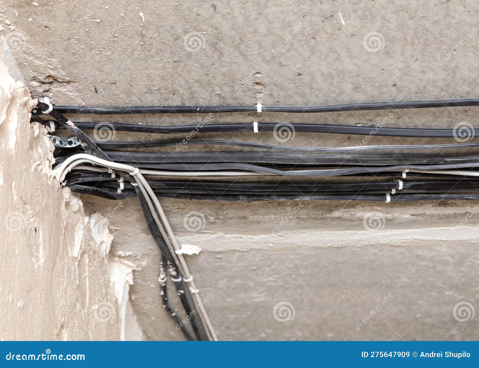 Wiring on the Wall of a House Under Construction Stock Image - Image of ...