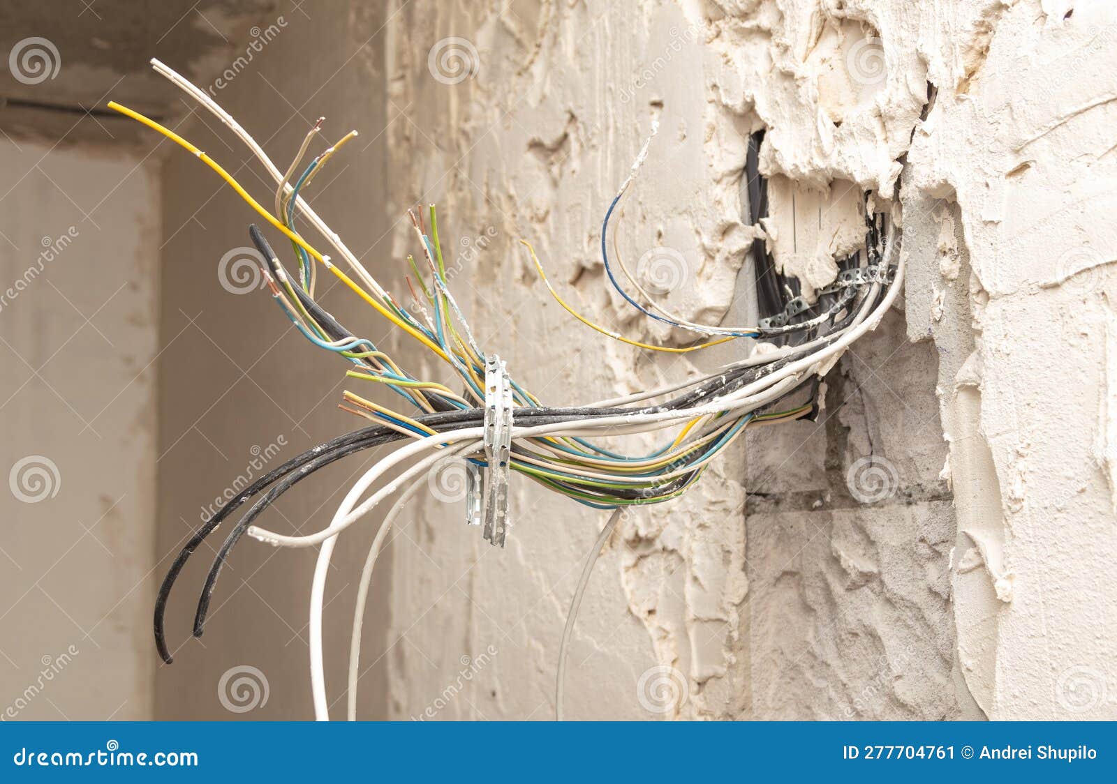 Wiring on the Wall of a House Under Construction Stock Image - Image of ...