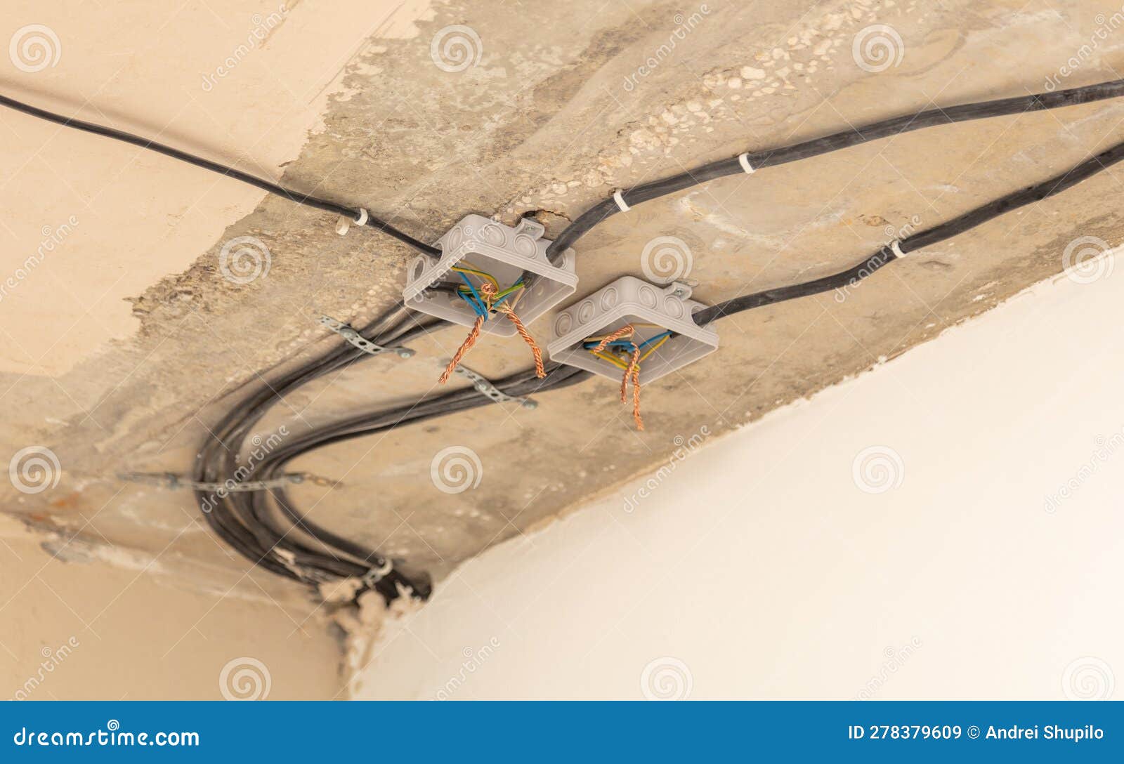 Wiring on the Wall of a House Under Construction Stock Image - Image of ...