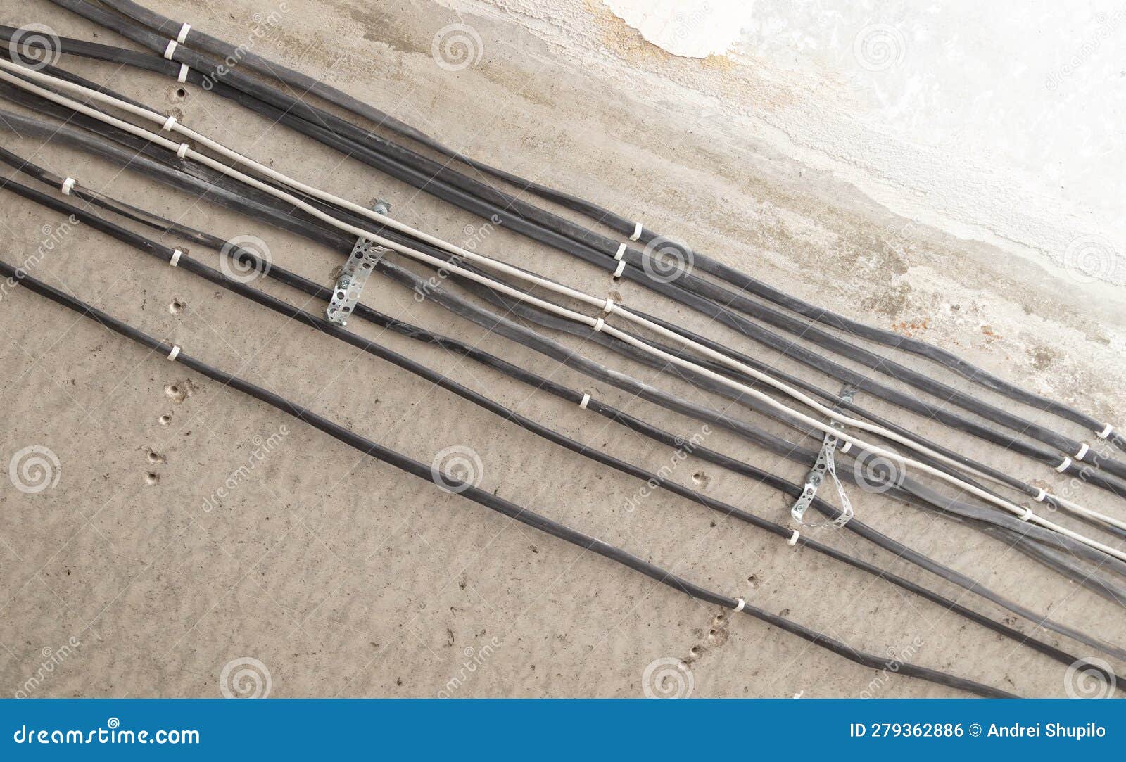 Wiring on the Wall of a House Under Construction Stock Photo - Image of ...