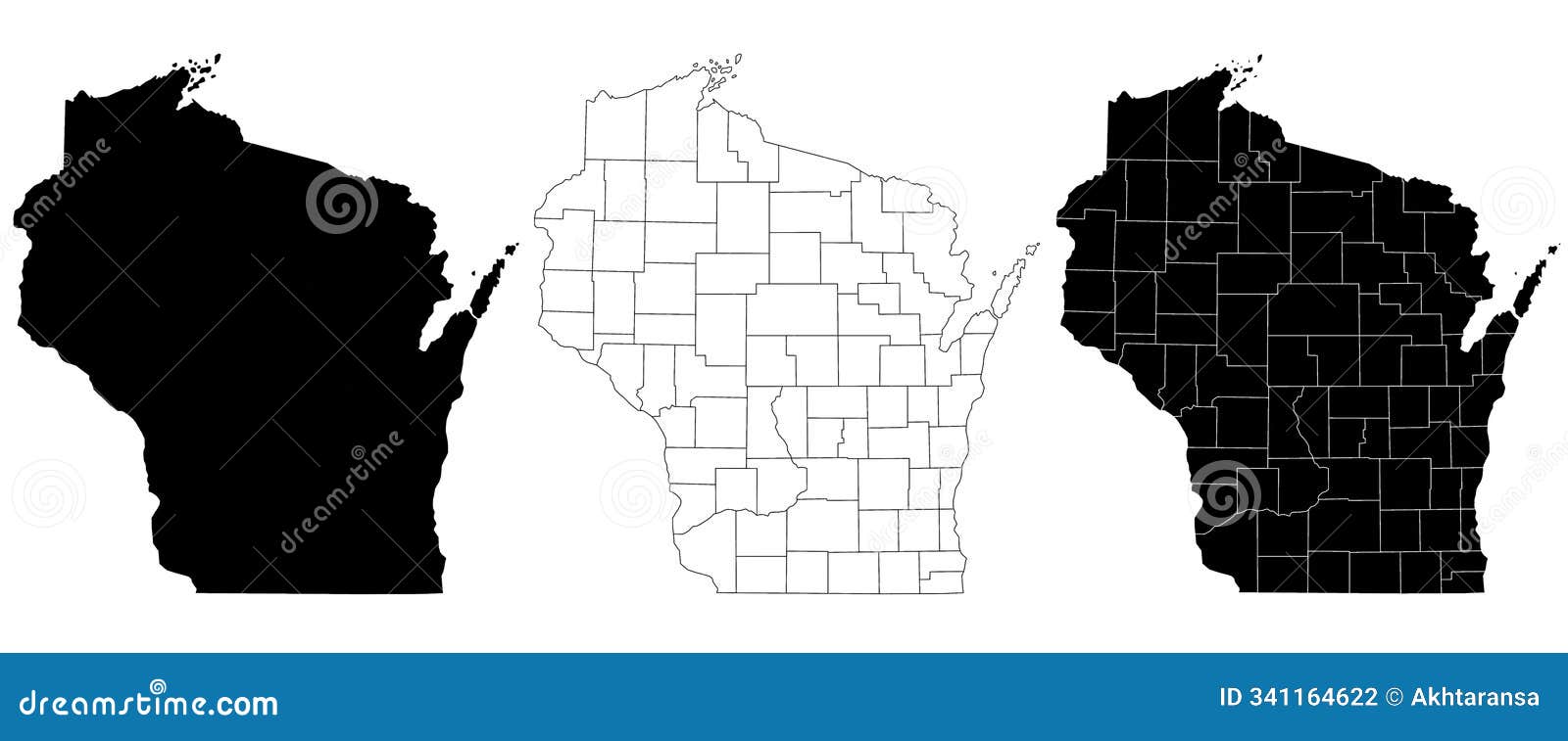 Wisconsin Administrative Map, Wisconsin Outline and Counties State Map ...