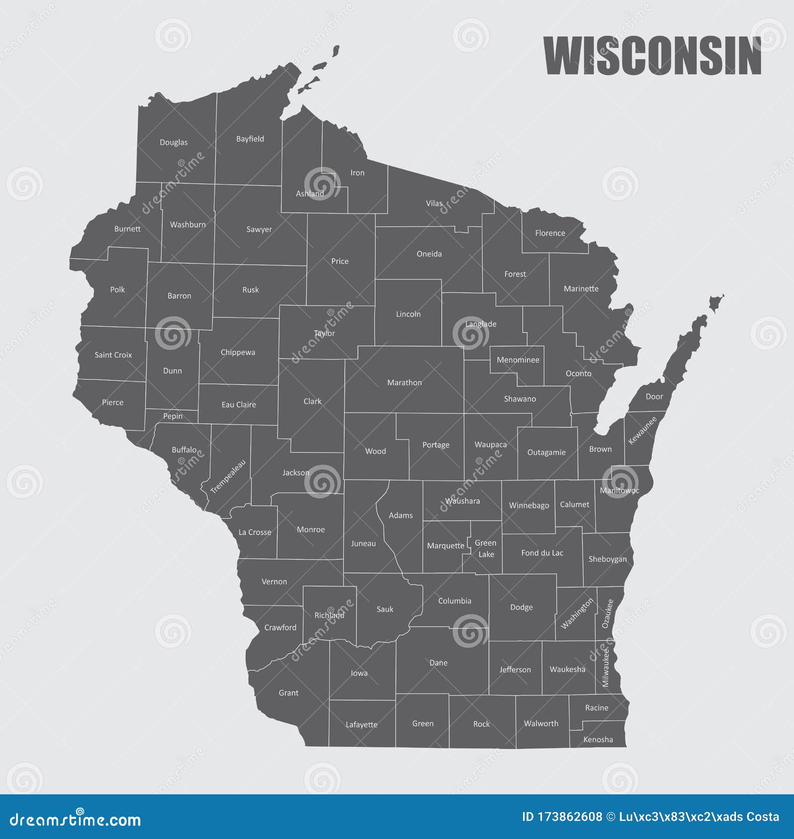 Wisconsin counties map stock illustration. Illustration of outline ...