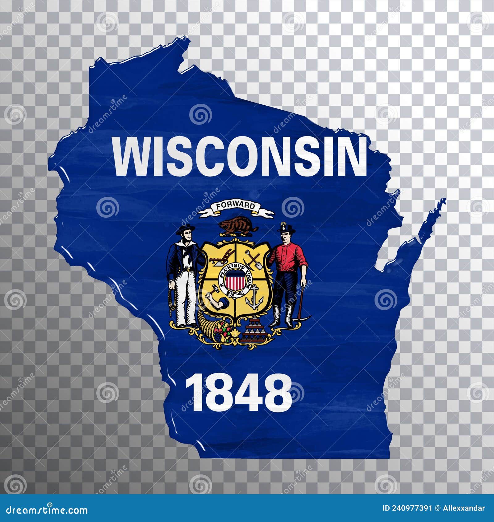 Wisconsin Flag and Map, Transparent Background Stock Illustration ...