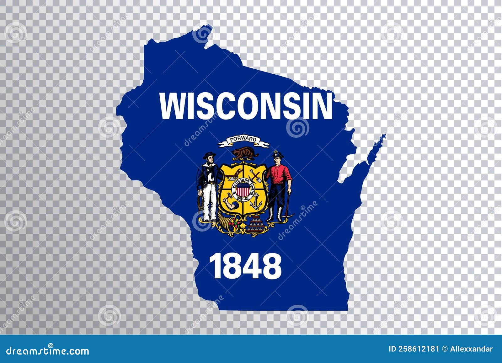 Wisconsin Flag on Map, Transparent Background Stock Illustration ...