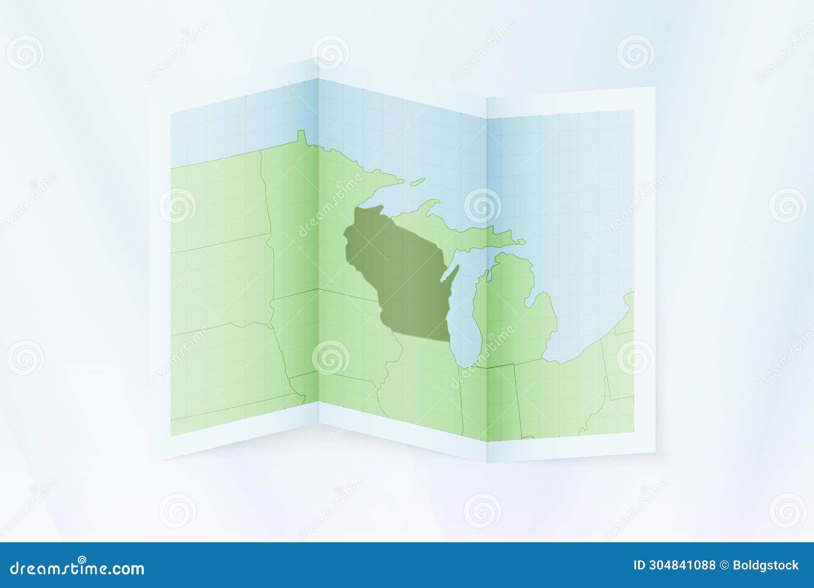 Wisconsin Map, Folded Paper with Wisconsin Map Stock Illustration ...