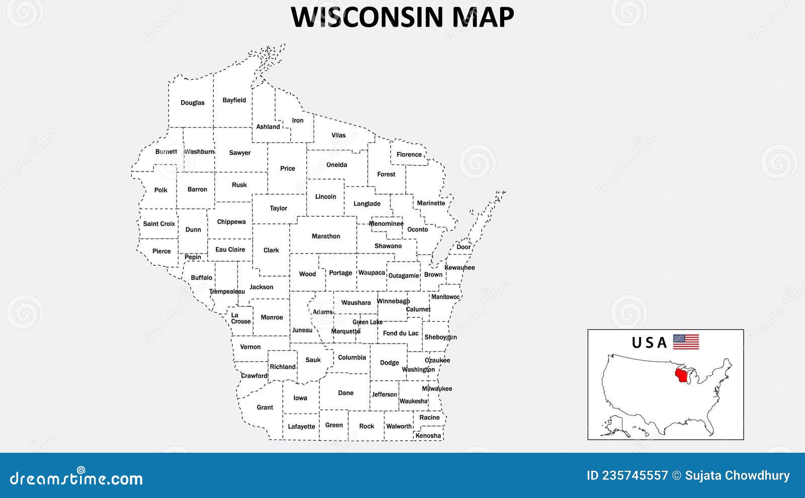 Wisconsin Map. State and District Map of Wisconsin Stock Vector ...