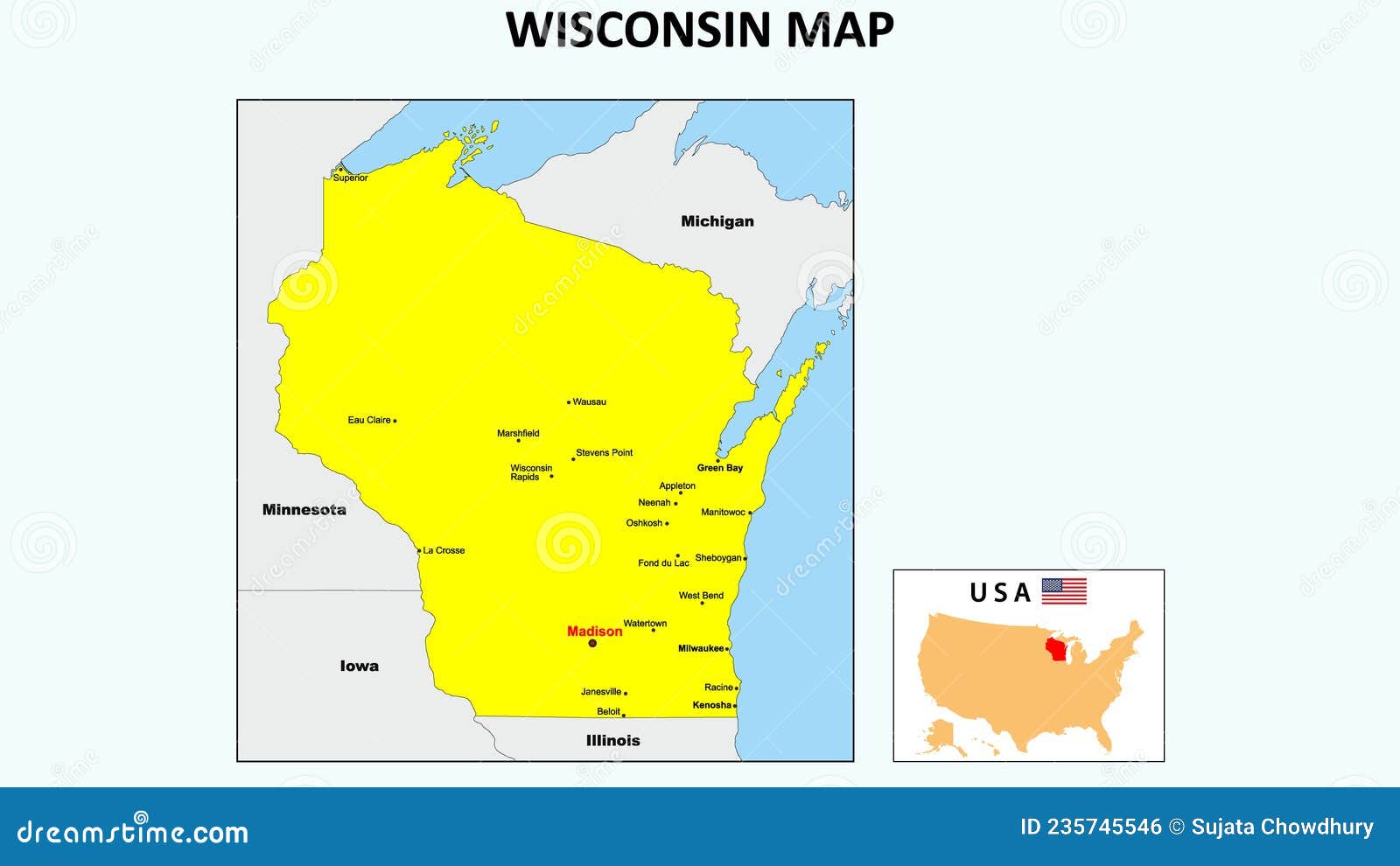 Wisconsin Map. State and District Map of Wisconsin Stock Vector ...