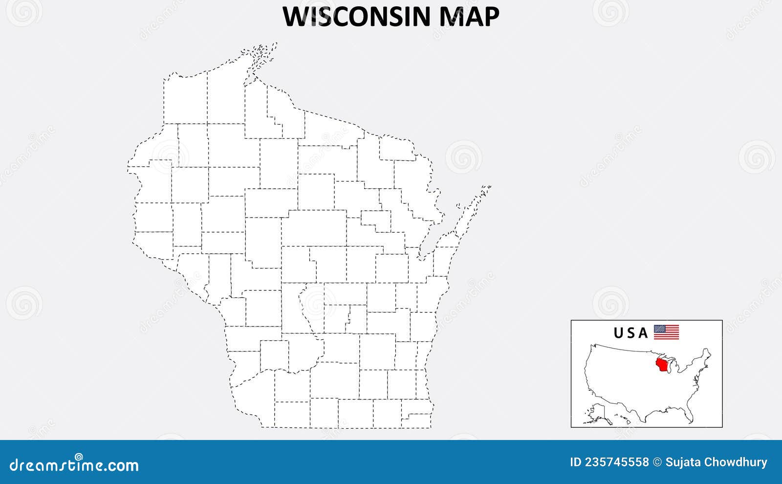 Wisconsin Map. State and District Map of Wisconsin Stock Vector ...