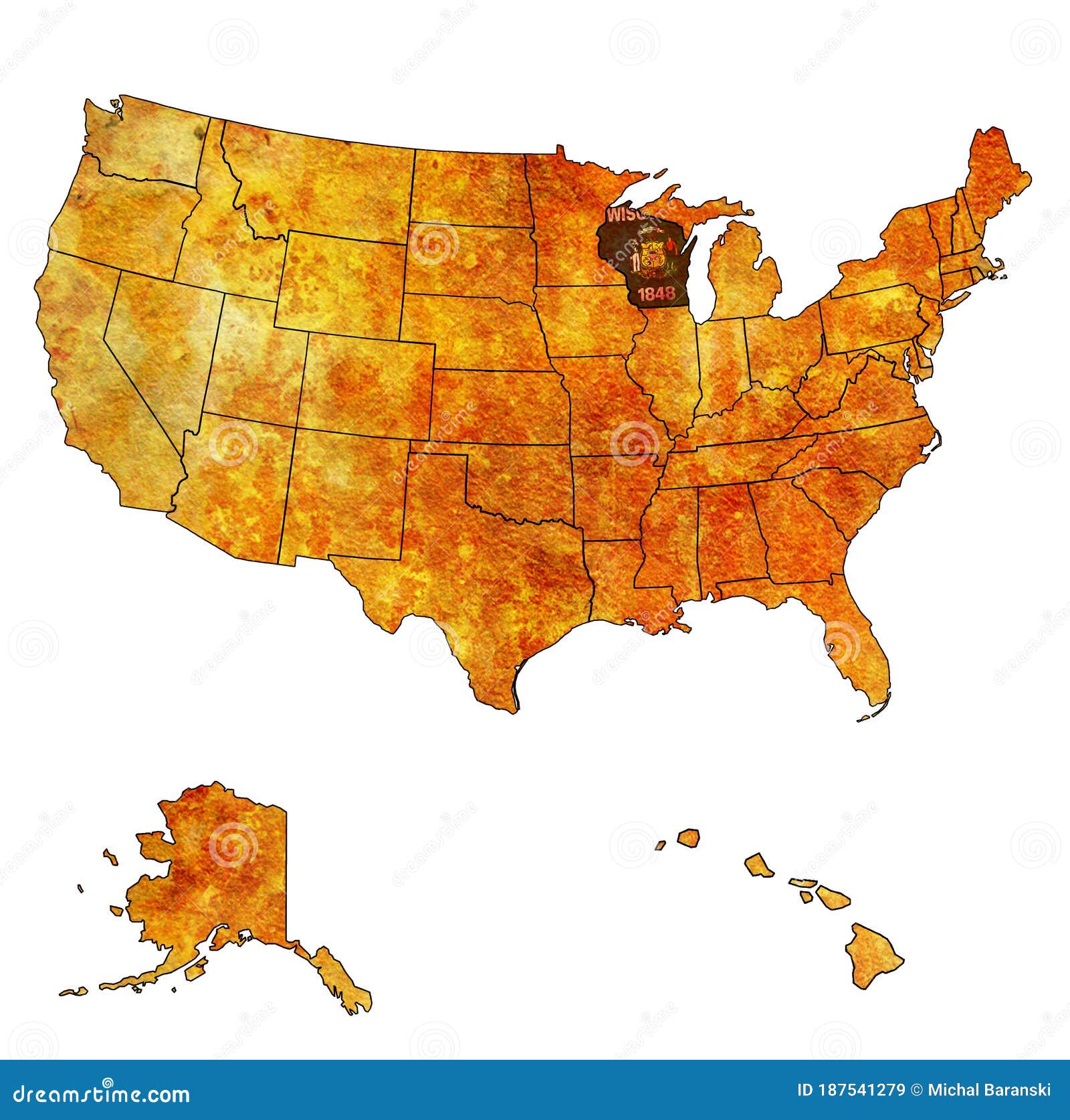 Wisconsin on map of usa stock illustration. Illustration of atlas ...