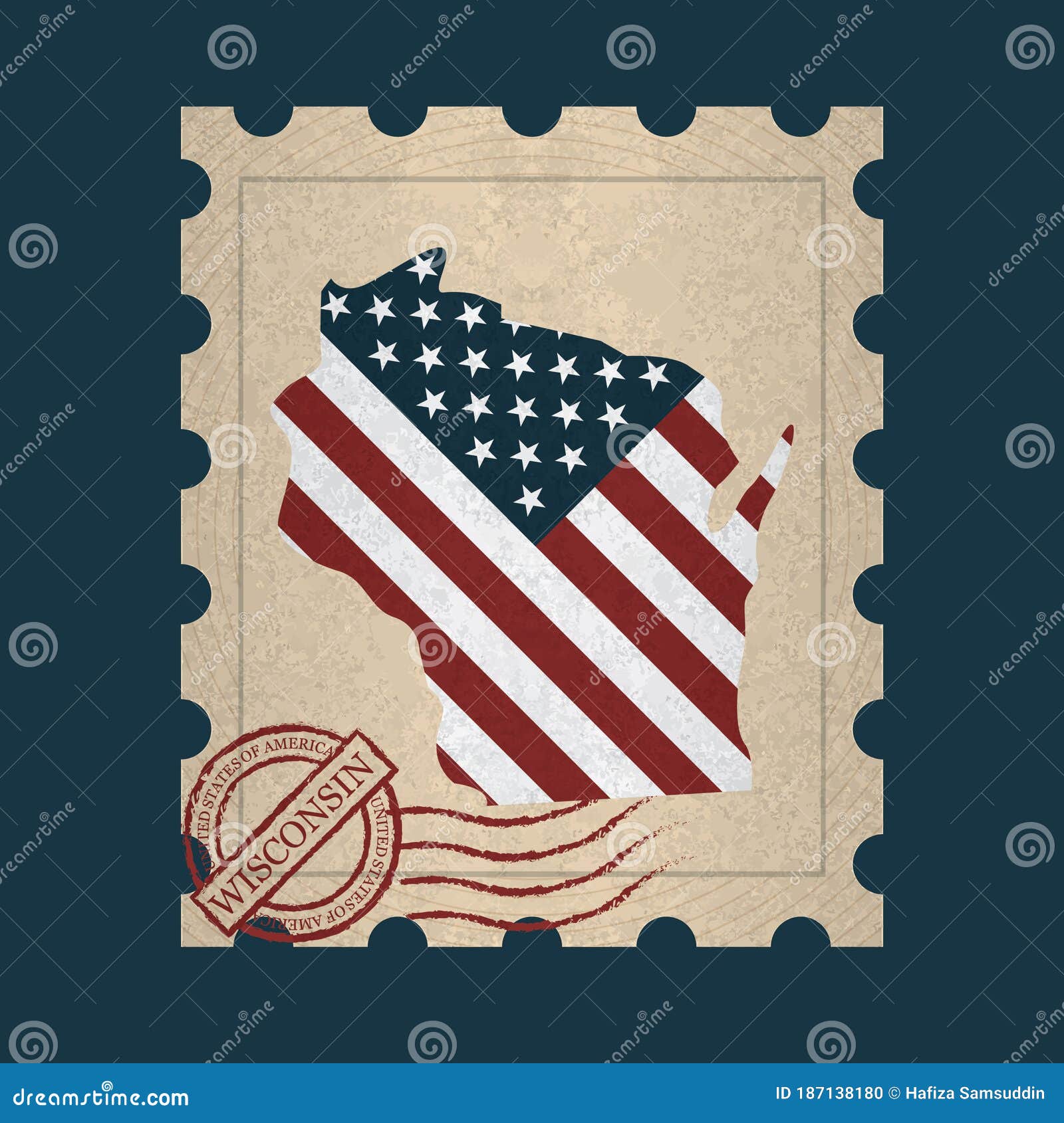 Wisconsin Postage Stamp. Vector Illustration Decorative Design Stock ...