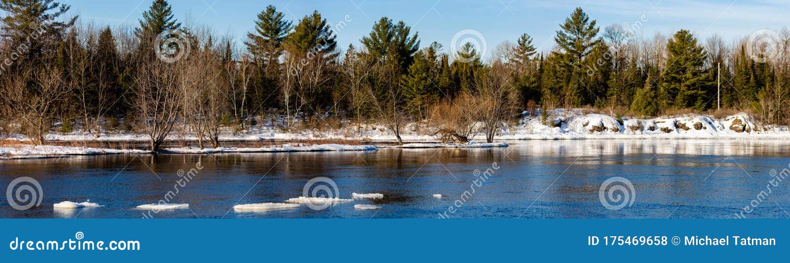 Wisconsin River in Merrill, Wisconsin Starting To Melt, Panoramic Stock ...
