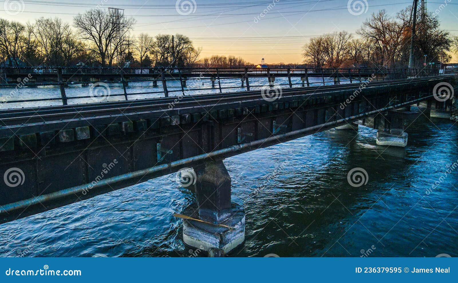 Wisconsin River with Railroad Bridge during Sunset Stock Image - Image ...