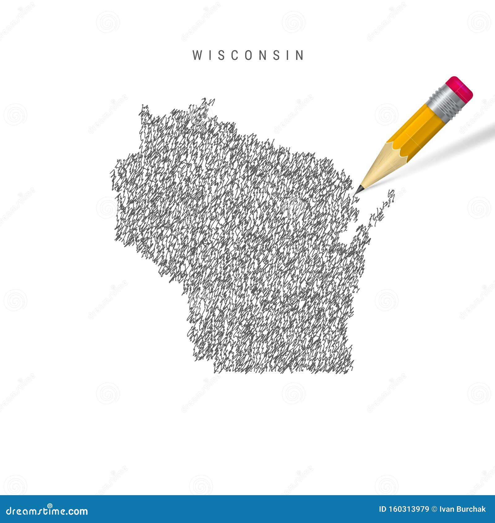 Wisconsin Sketch Scribble Map Isolated on White Background. Hand Drawn ...