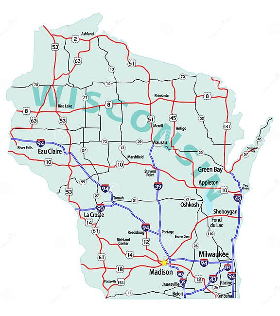 Wisconsin State Interstate Map Stock Vector - Illustration of ...