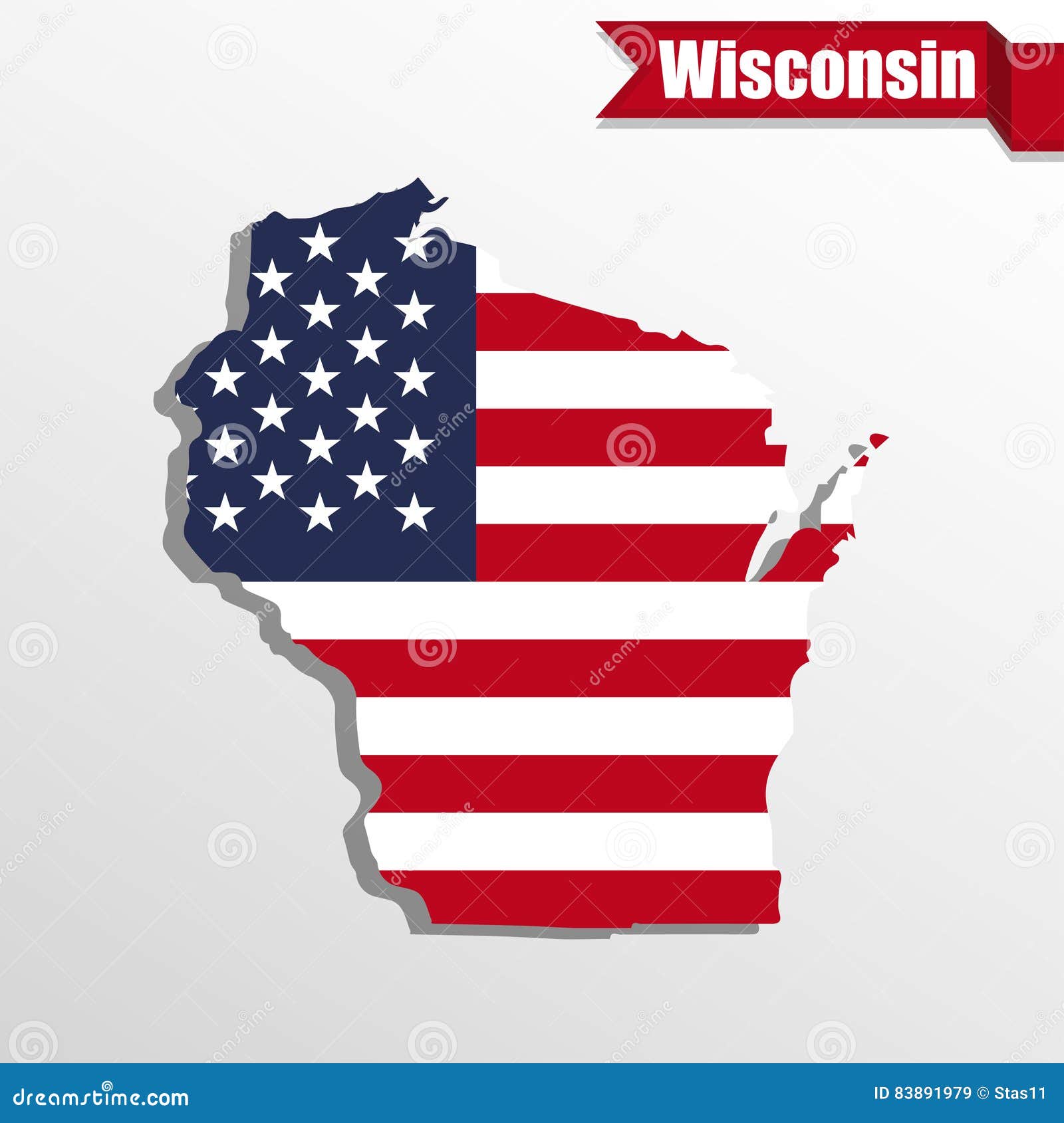 Wisconsin State Map with US Flag Inside and Ribbon Stock Illustration ...