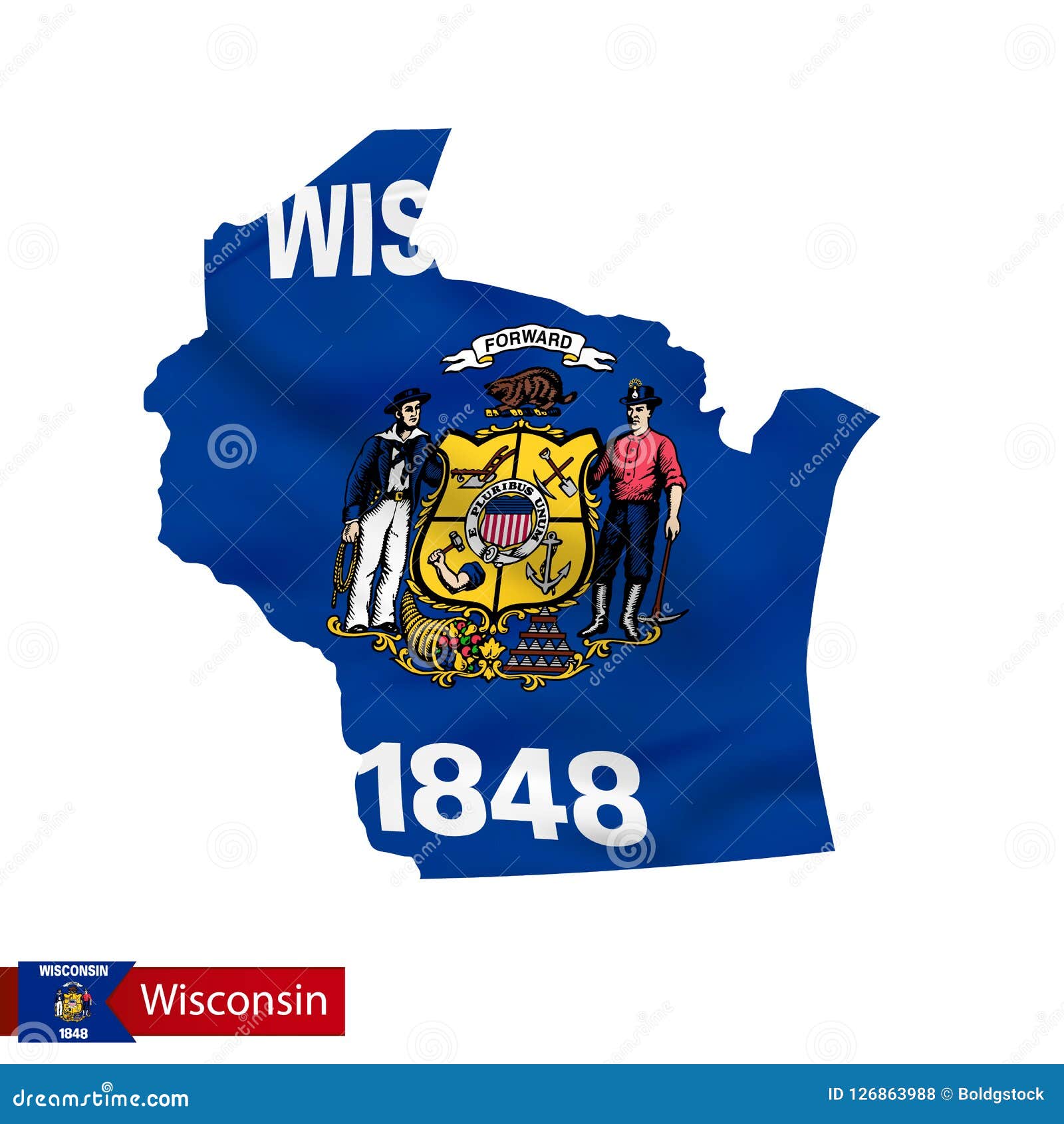 Wisconsin State Map with Waving Flag of US State. Stock Vector ...