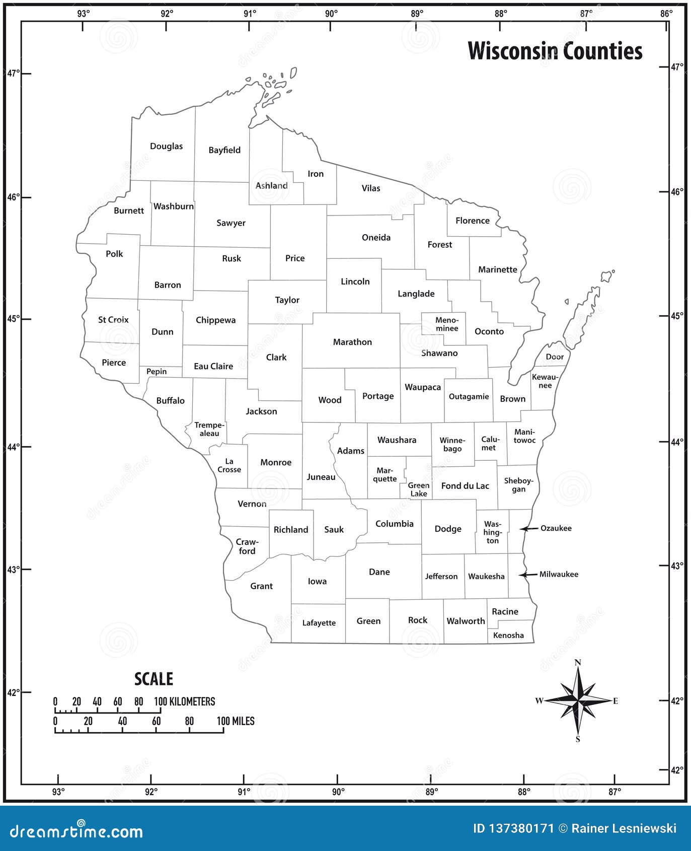 Wisconsin State Outline Administrative and Political Vector Map in ... Wisconsin State Outline Administrative and Political Vector Map in ...