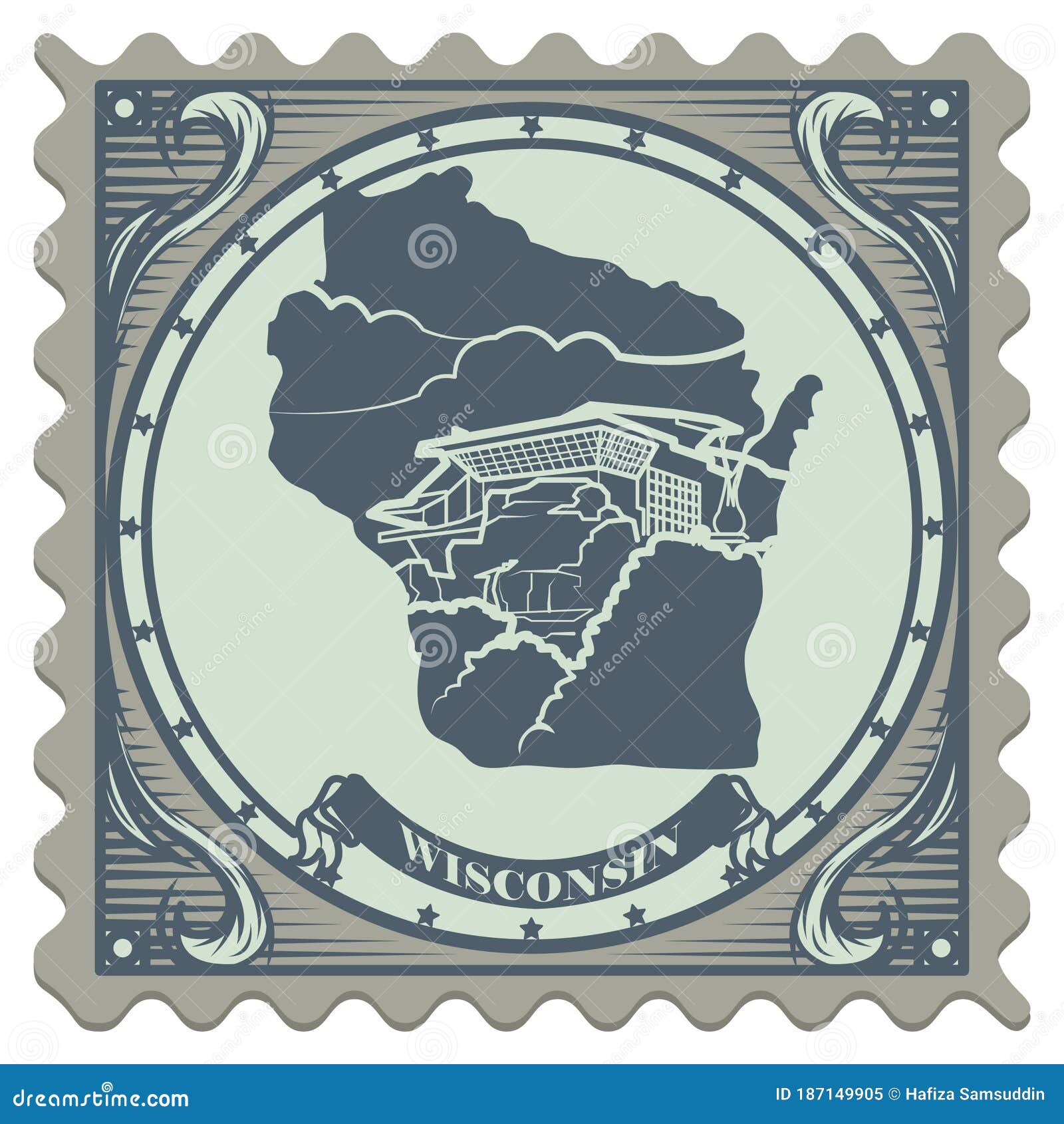 Wisconsin State Postage Stamp. Vector Illustration Decorative Design ...