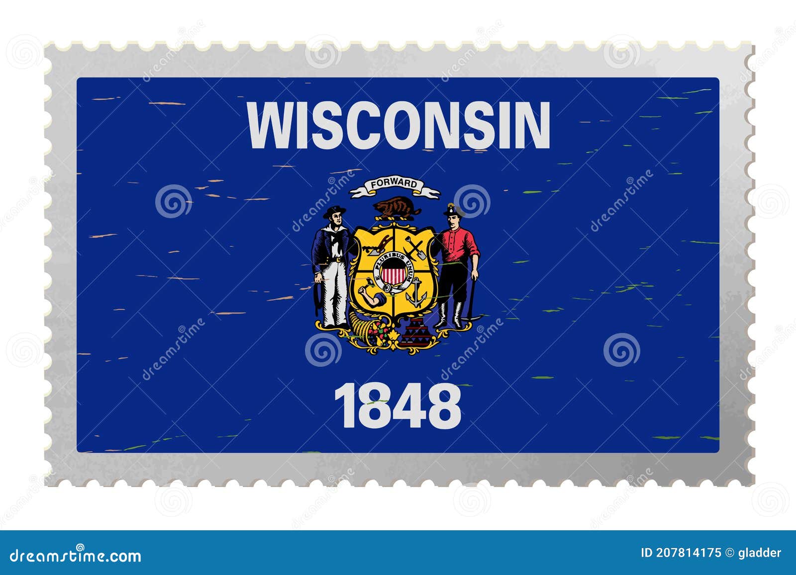 Wisconsin US Flag on Old Postage Stamp, Vector Stock Illustration ...
