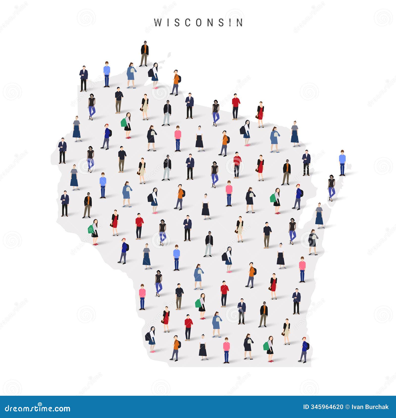 Wisconsin US State Population Map. Large Group of People. Flat Vector ...