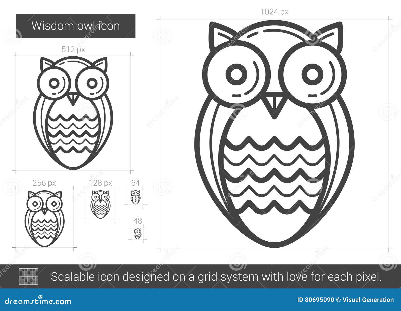 Wisdom owl line icon. stock vector. Illustration of educational - 80695090