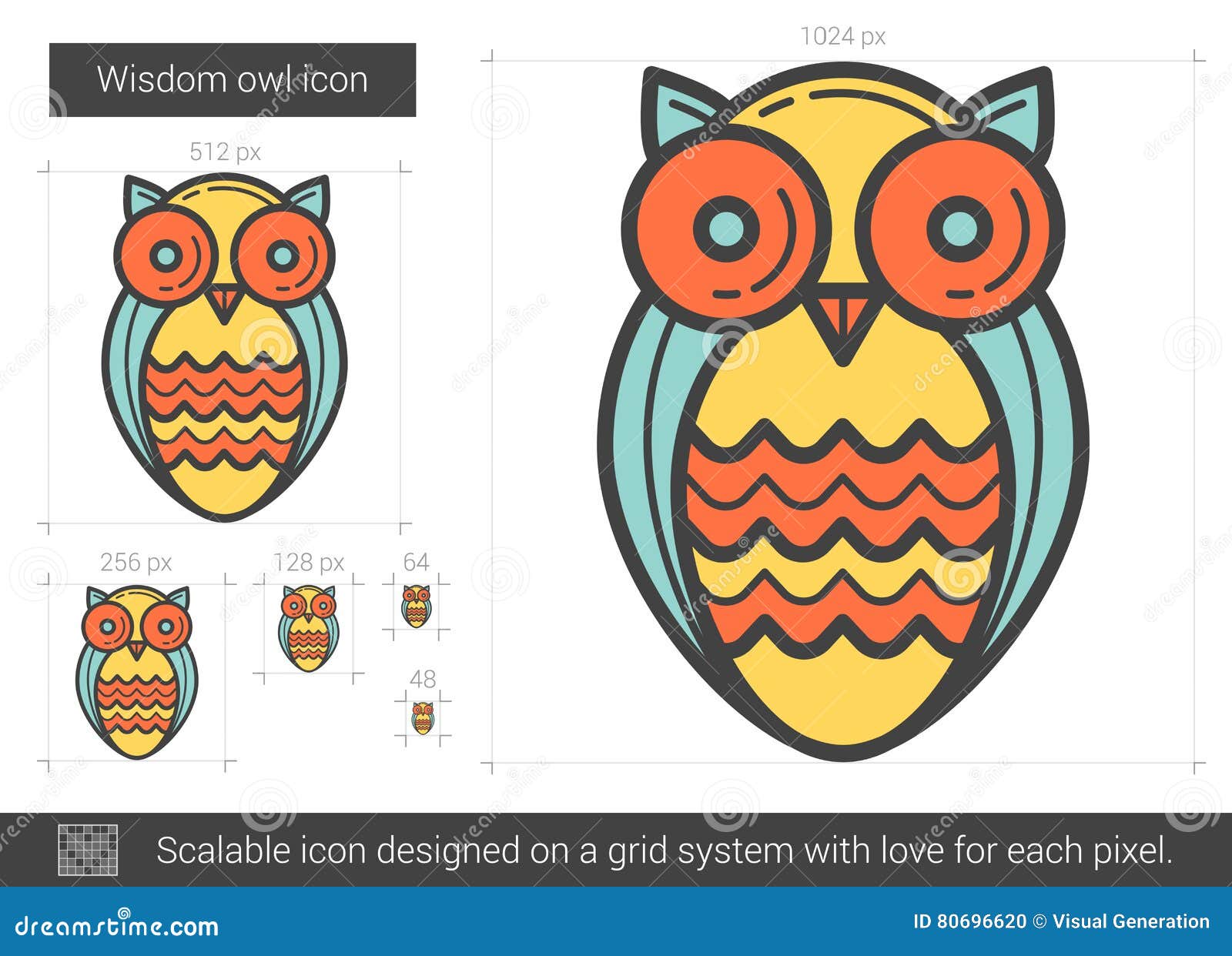 Wisdom owl line icon. stock vector. Illustration of flat - 80696620