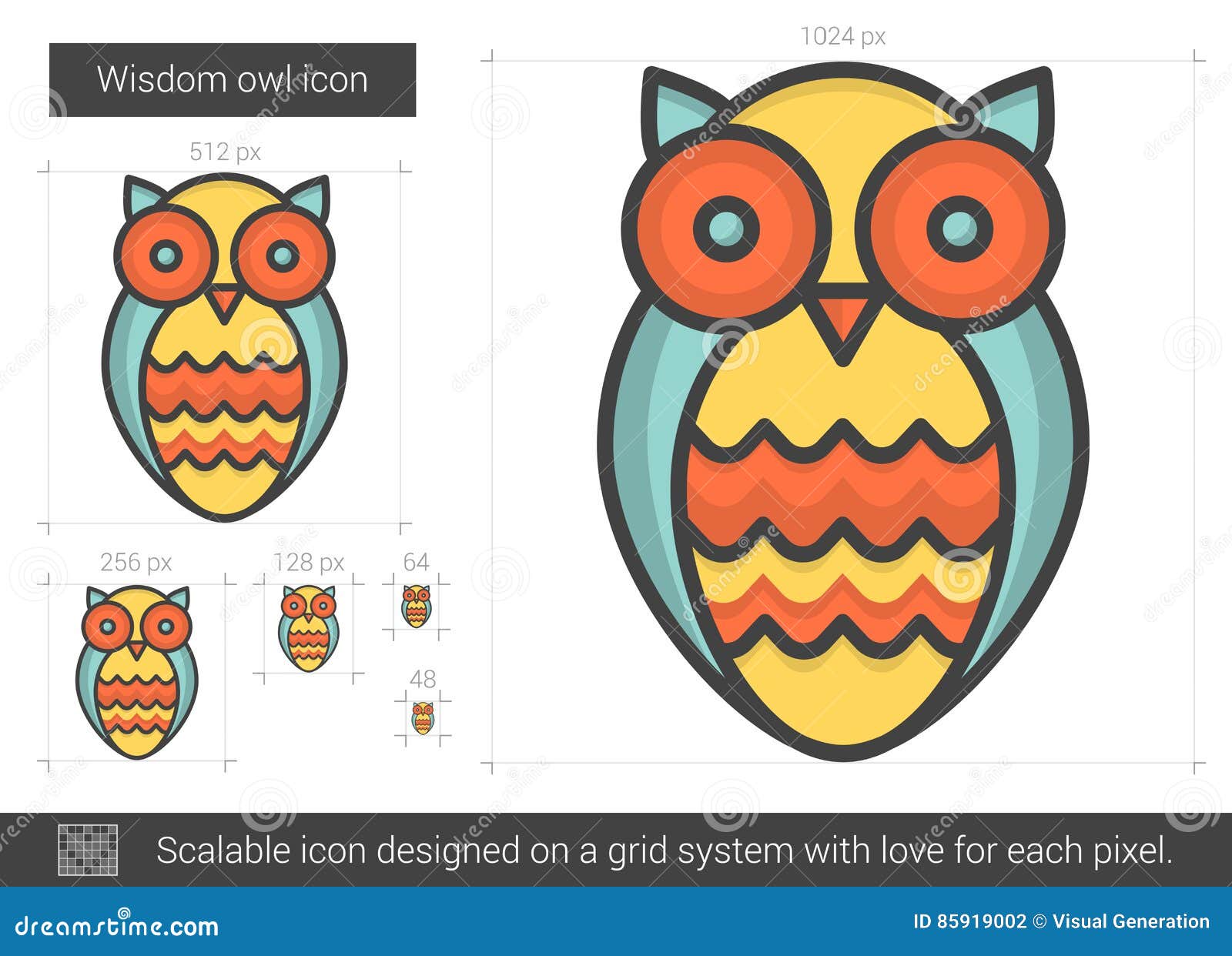 Wisdom owl line icon. stock vector. Illustration of concept - 85919002