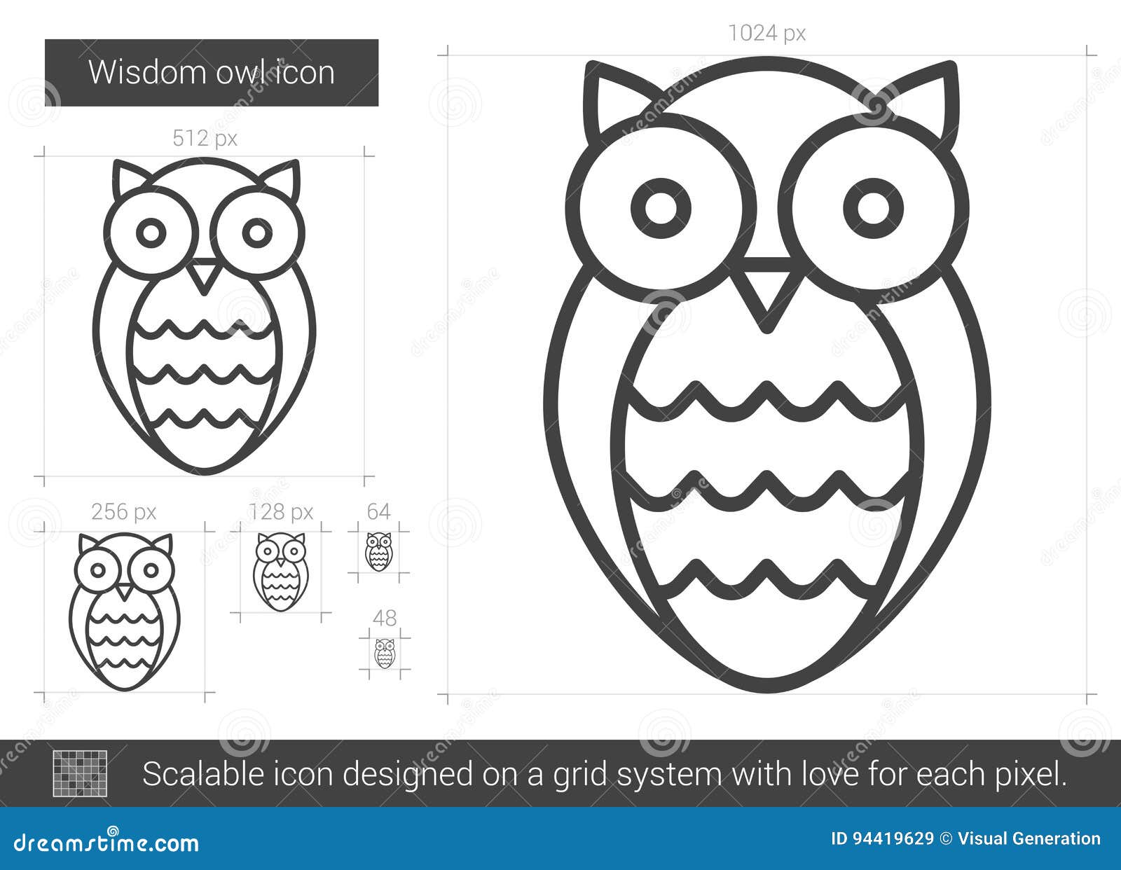 Wisdom owl line icon. stock vector. Illustration of icon - 94419629